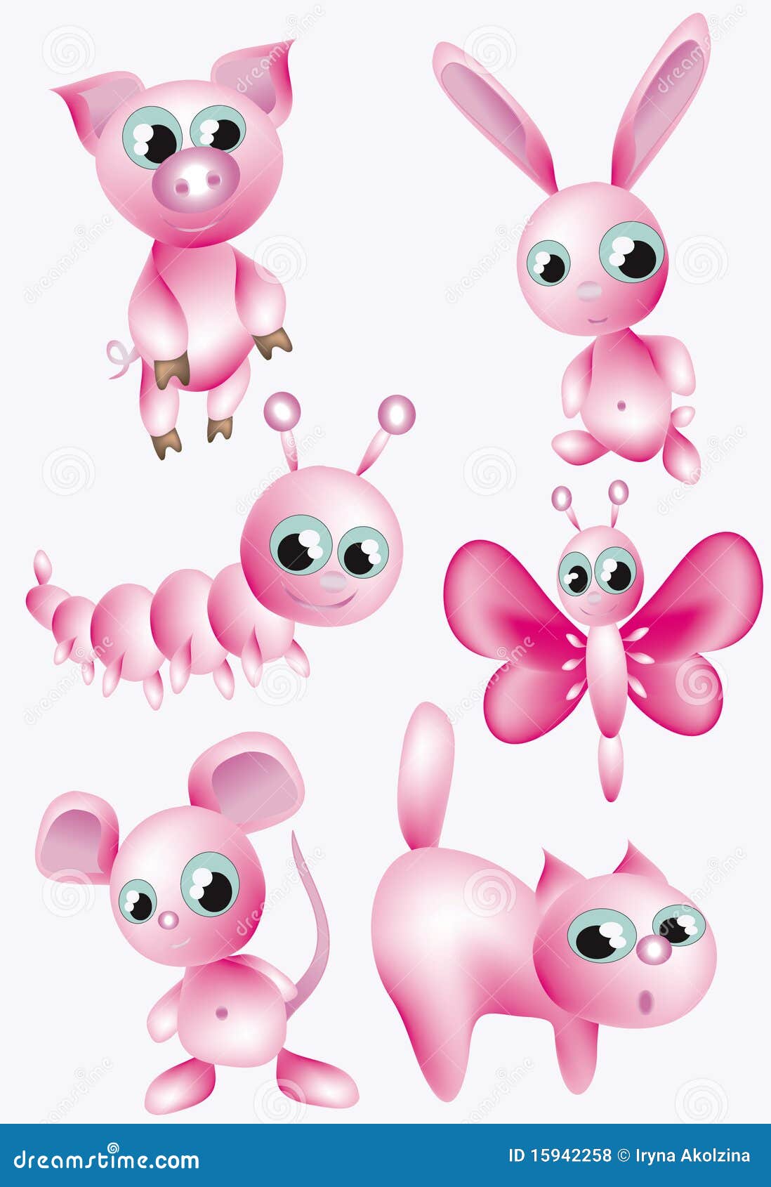 Conjunto: Animales Rosados. Ilustración del Vector - Ilustración de ...