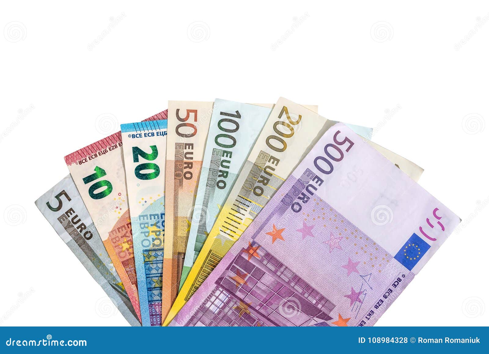 Conjunto Completo De Cédulas Do Euro Isoladas Foto de Stock - Imagem de ...