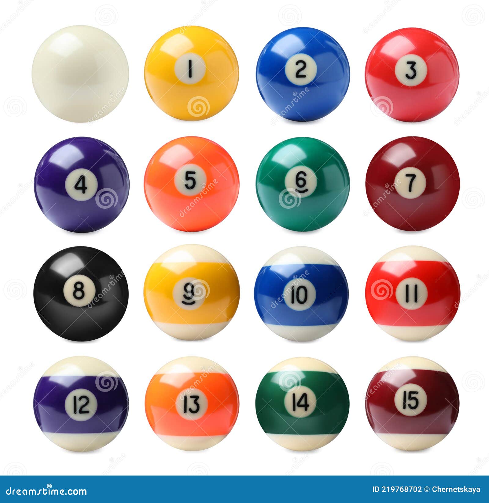 Conjunto Con Bolas De Billar Sobre Fondo Blanco Foto de archivo ...