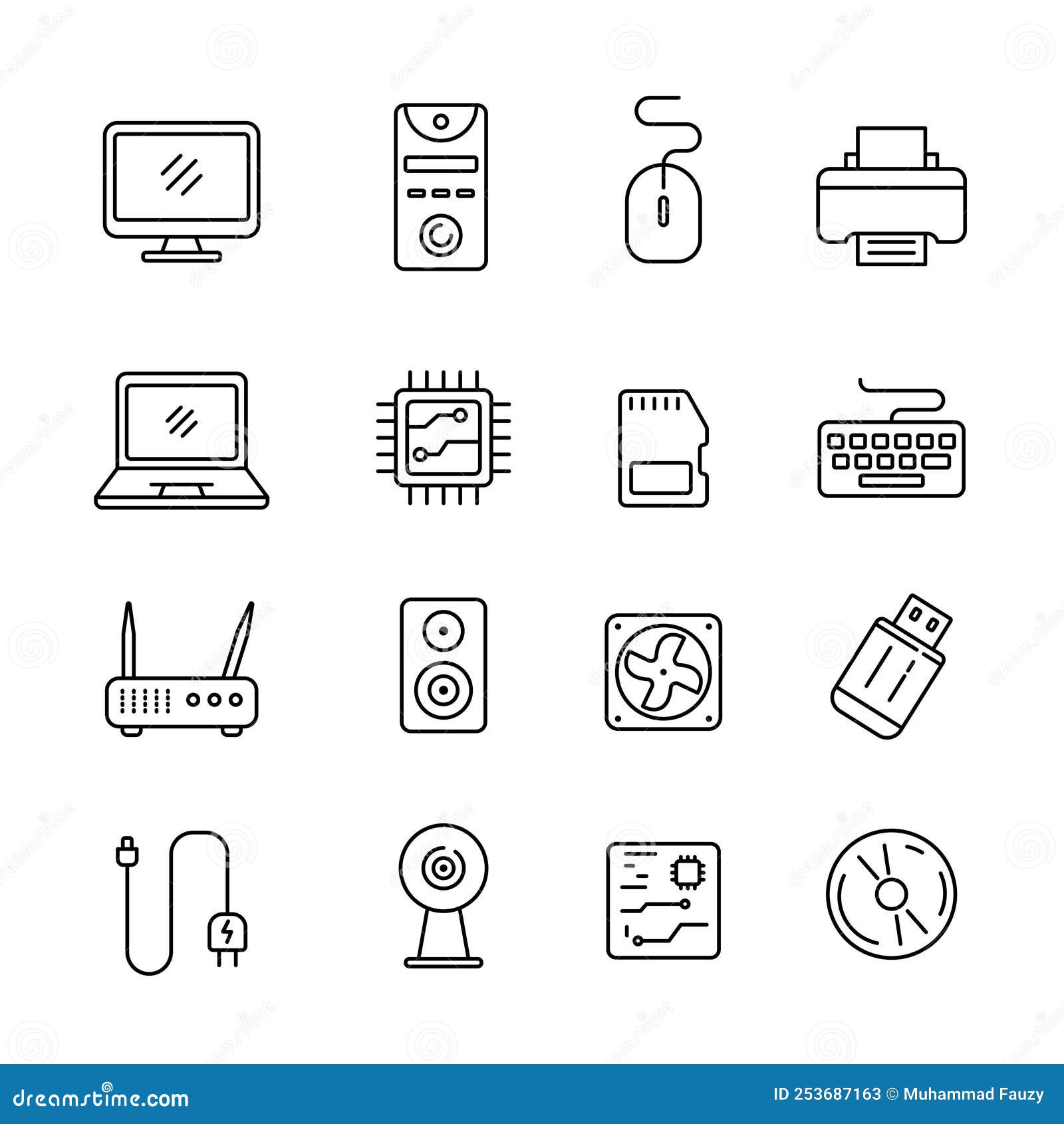 Conjunto De ícones De Hardware Do Computador No Estilo Linear ...