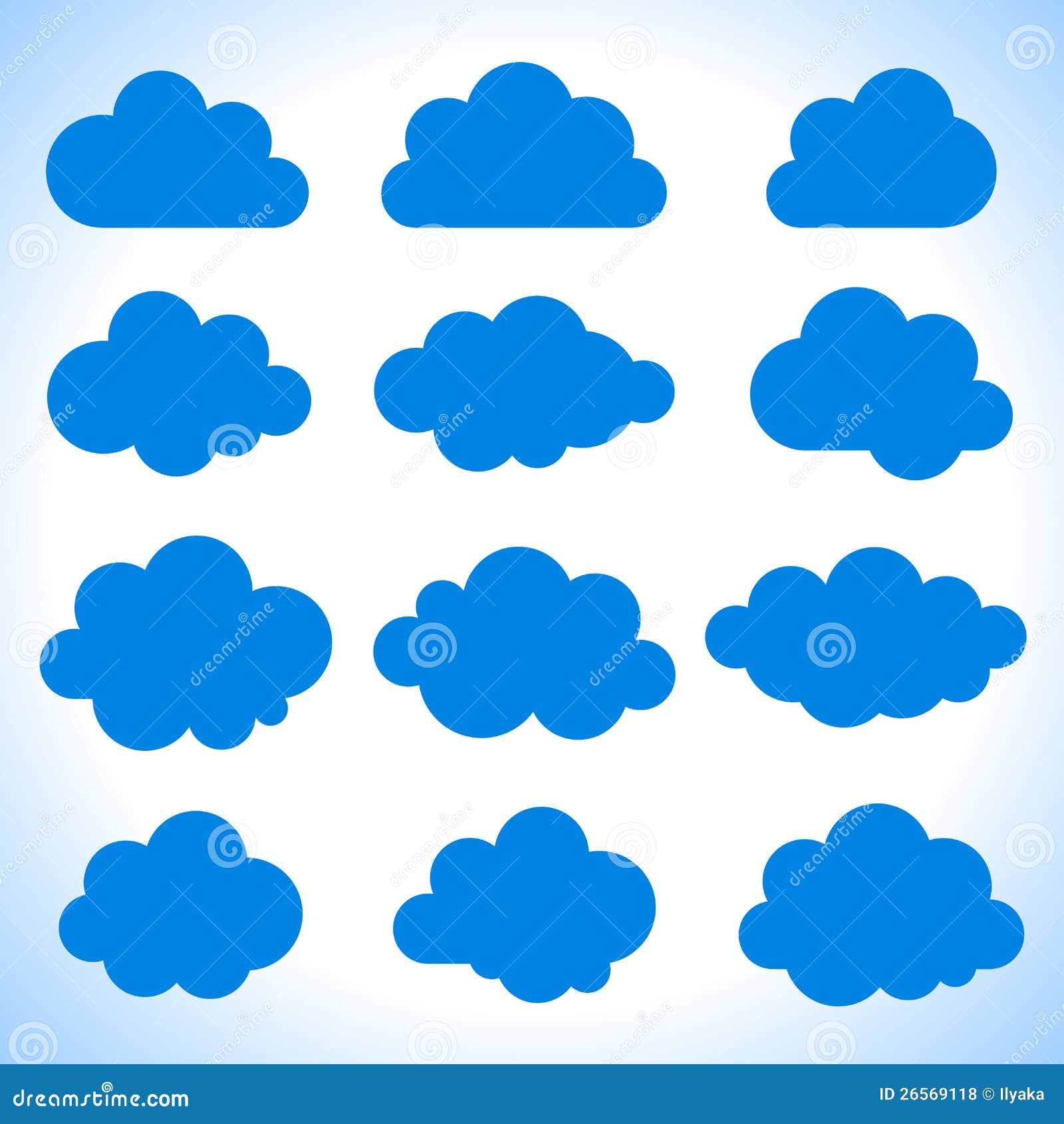 Conjunto De 12 Nubes Azules Ilustración del Vector - Ilustración de ...