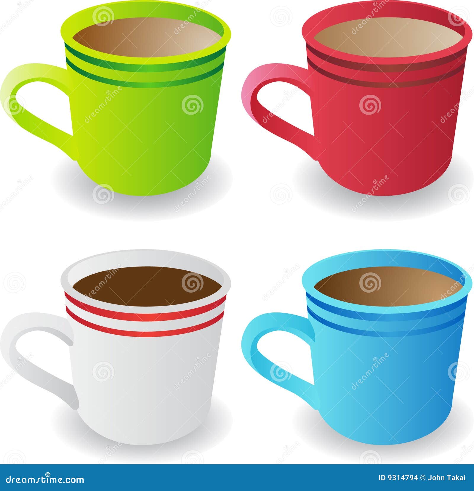 Conjunto De 4 Tazas De Café Ilustración del Vector - Ilustración de ...