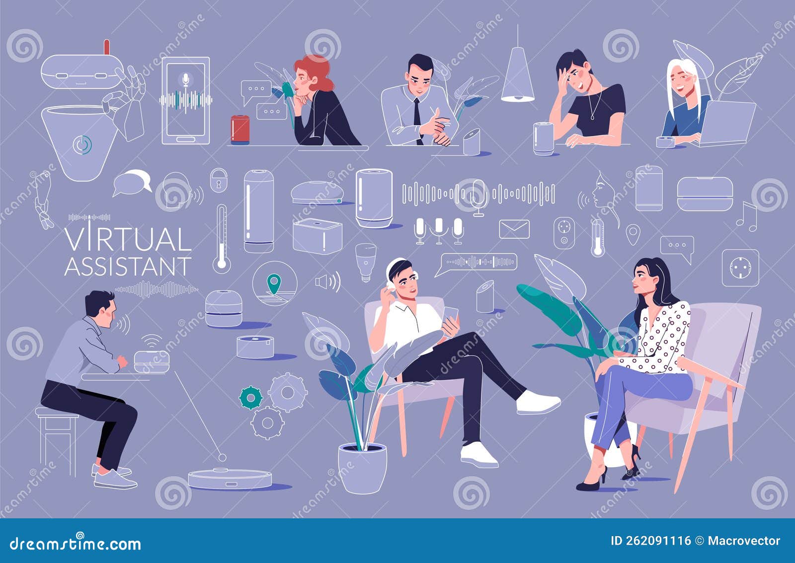 Conjunto De Assistentes Inteligentes Virtuais Ilustração do Vetor ...