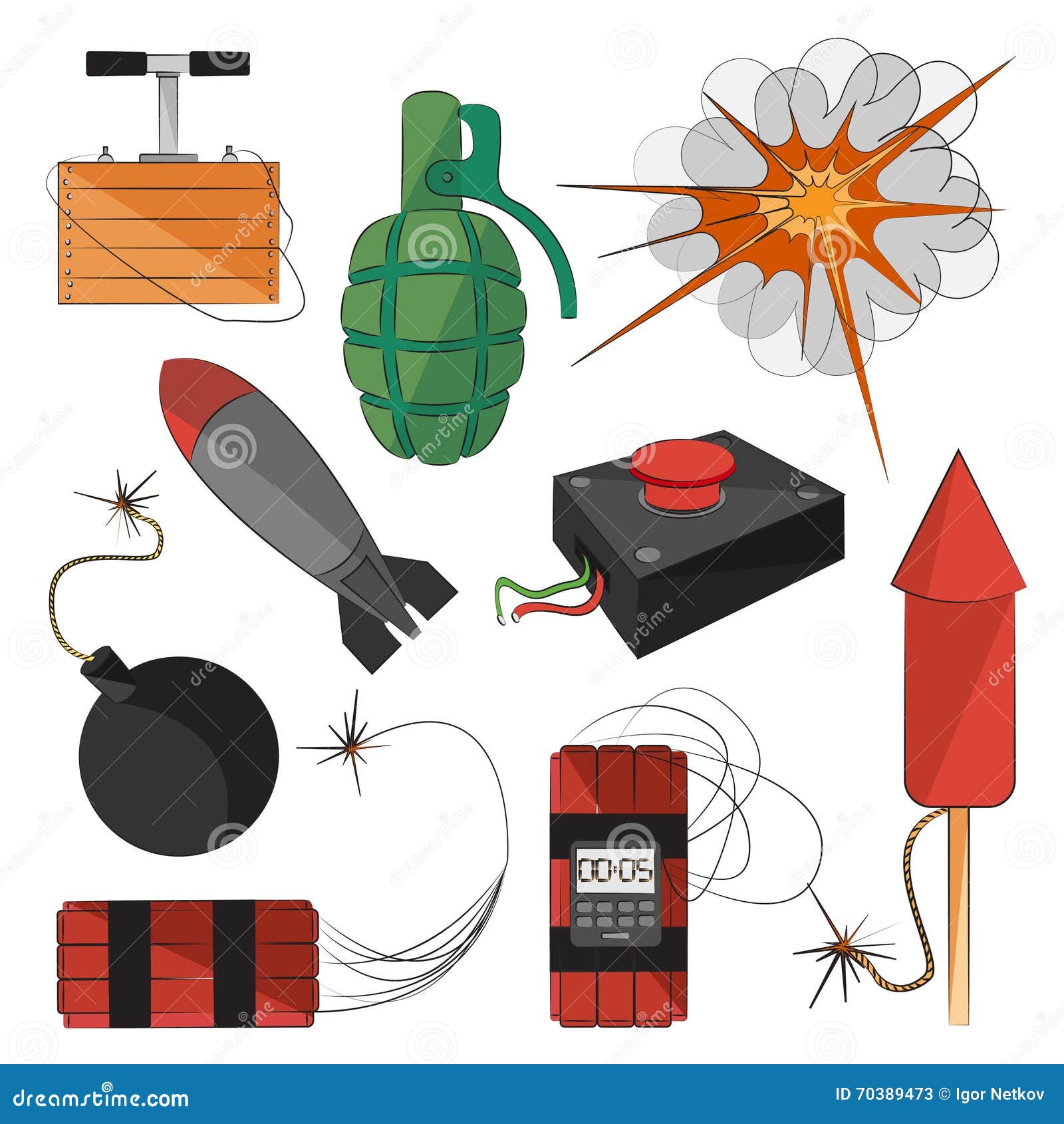 Conjunto De Bombas Explosivos Ilustración del Vector - Imagen: 70389473
