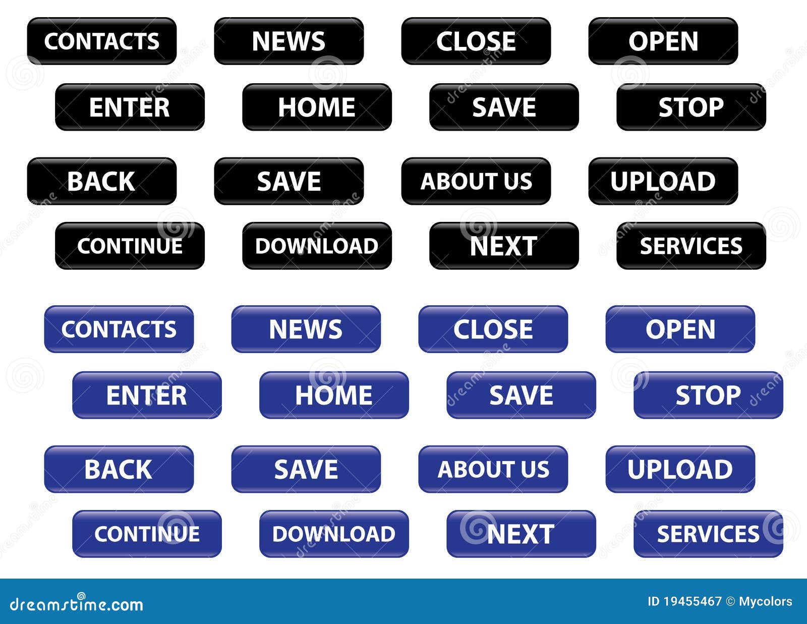 Conjunto De Botones Rectangulares Negros Y Azules Ilustración del ...