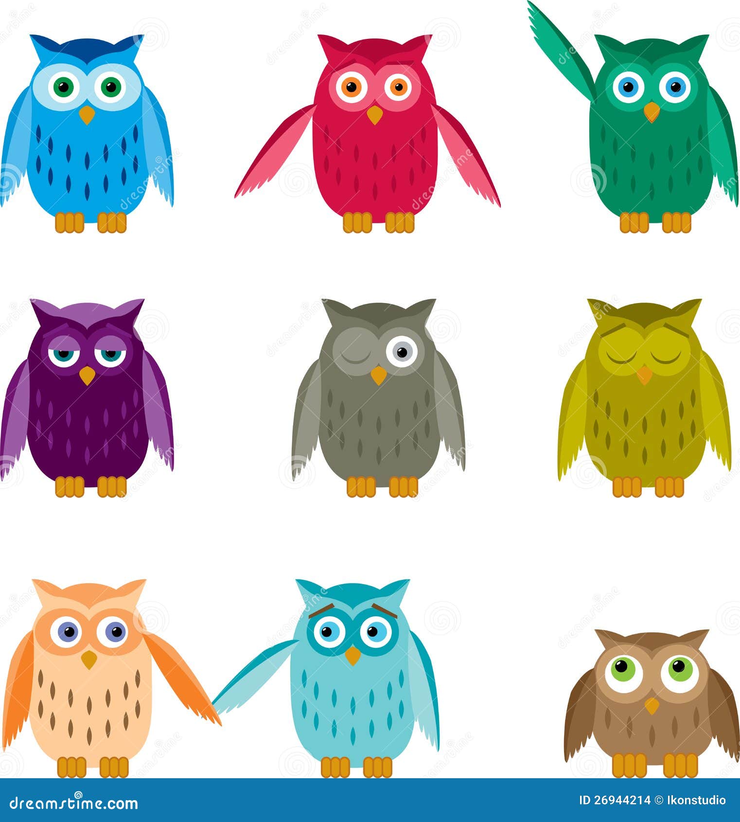 Conjunto De Buhos Coloridos Ilustración del Vector - Ilustración de ...