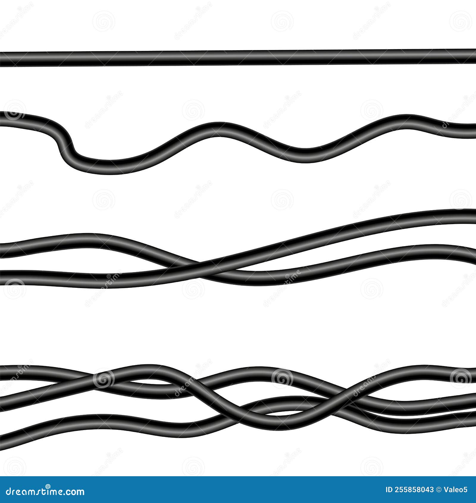 Conjunto De Cables Negros Aislados En Fondo Blanco Ilustración del ...