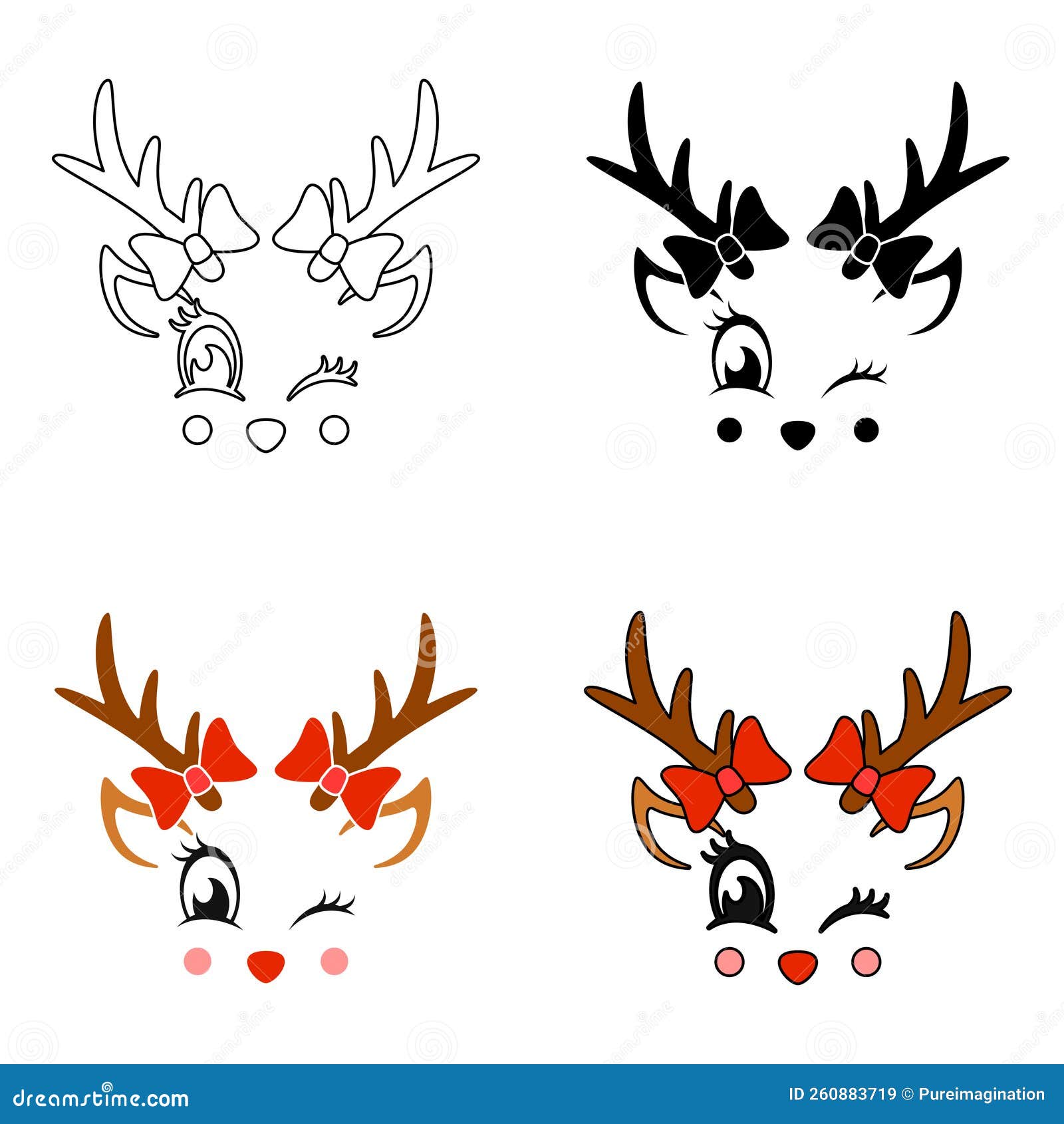 Conjunto De Cara De Reno Aislado En Estilo Plano Ilustración del Vector ...