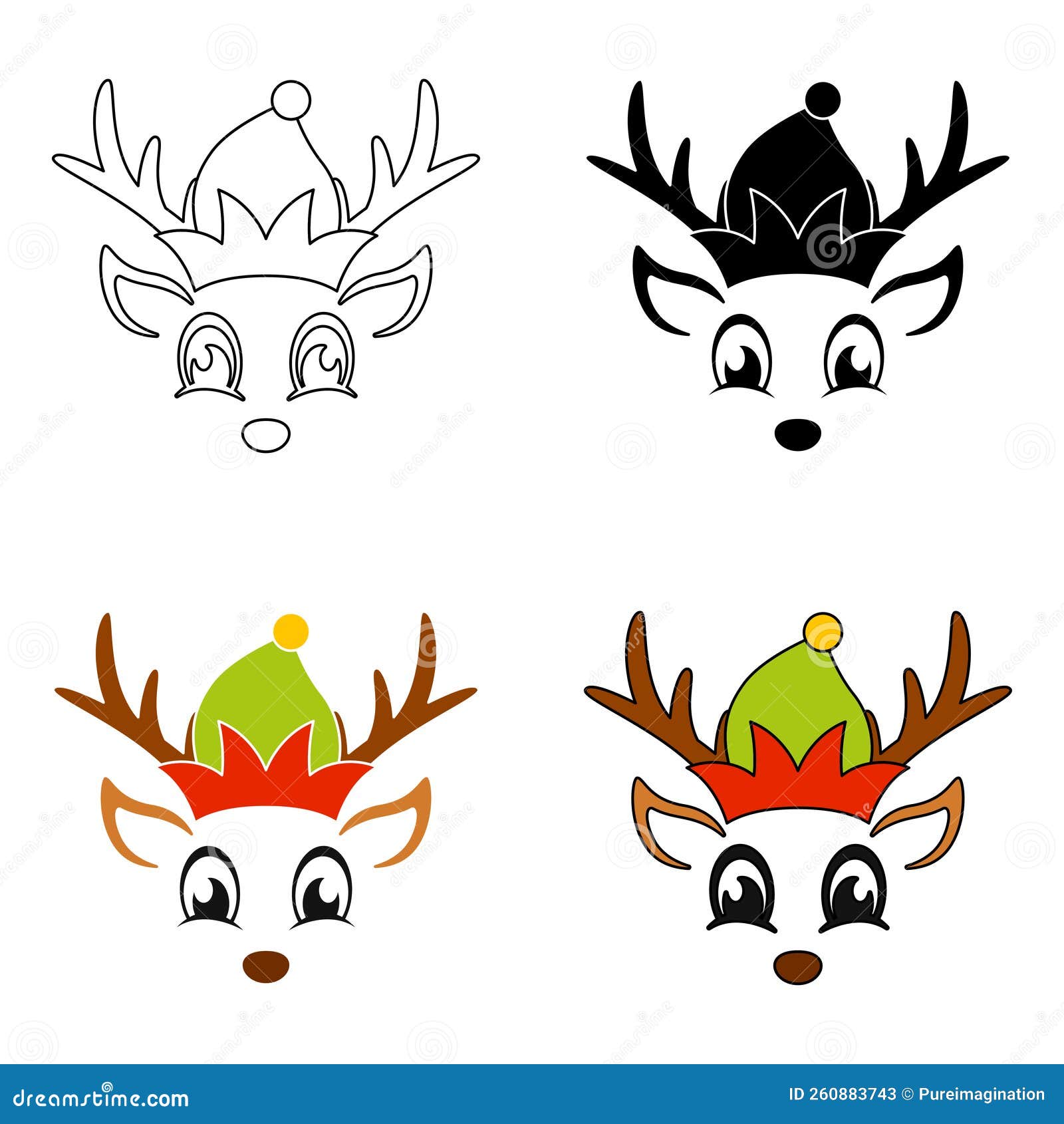 Conjunto De Cara De Reno Aislado En Estilo Plano Ilustración del Vector ...