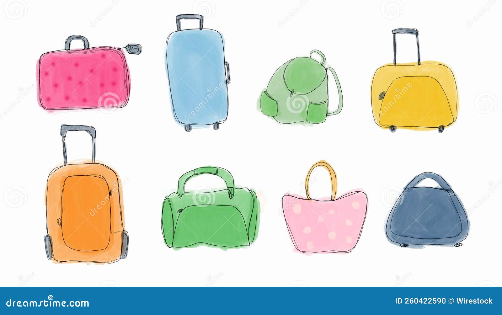 Conjunto De Desenhos Coloridos Da Mala Ilustração Stock - Ilustração de ...
