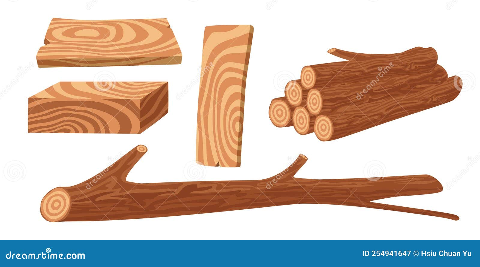 Conjunto De Dibujos Animados Objetos De Madera Aislados Ilustración del ...