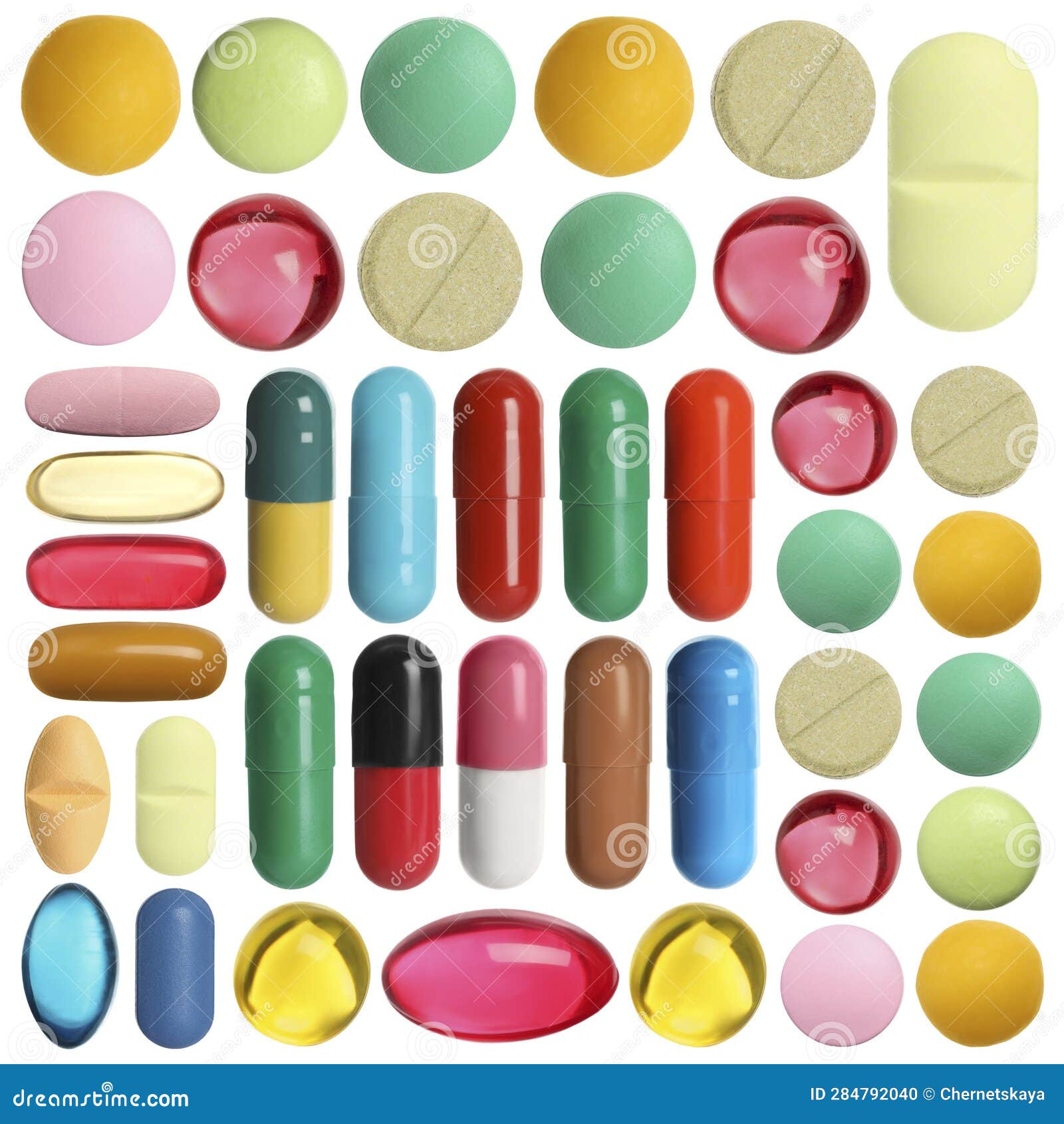 Conjunto De Diferentes Pastillas Aisladas En Blanco Foto de archivo ...