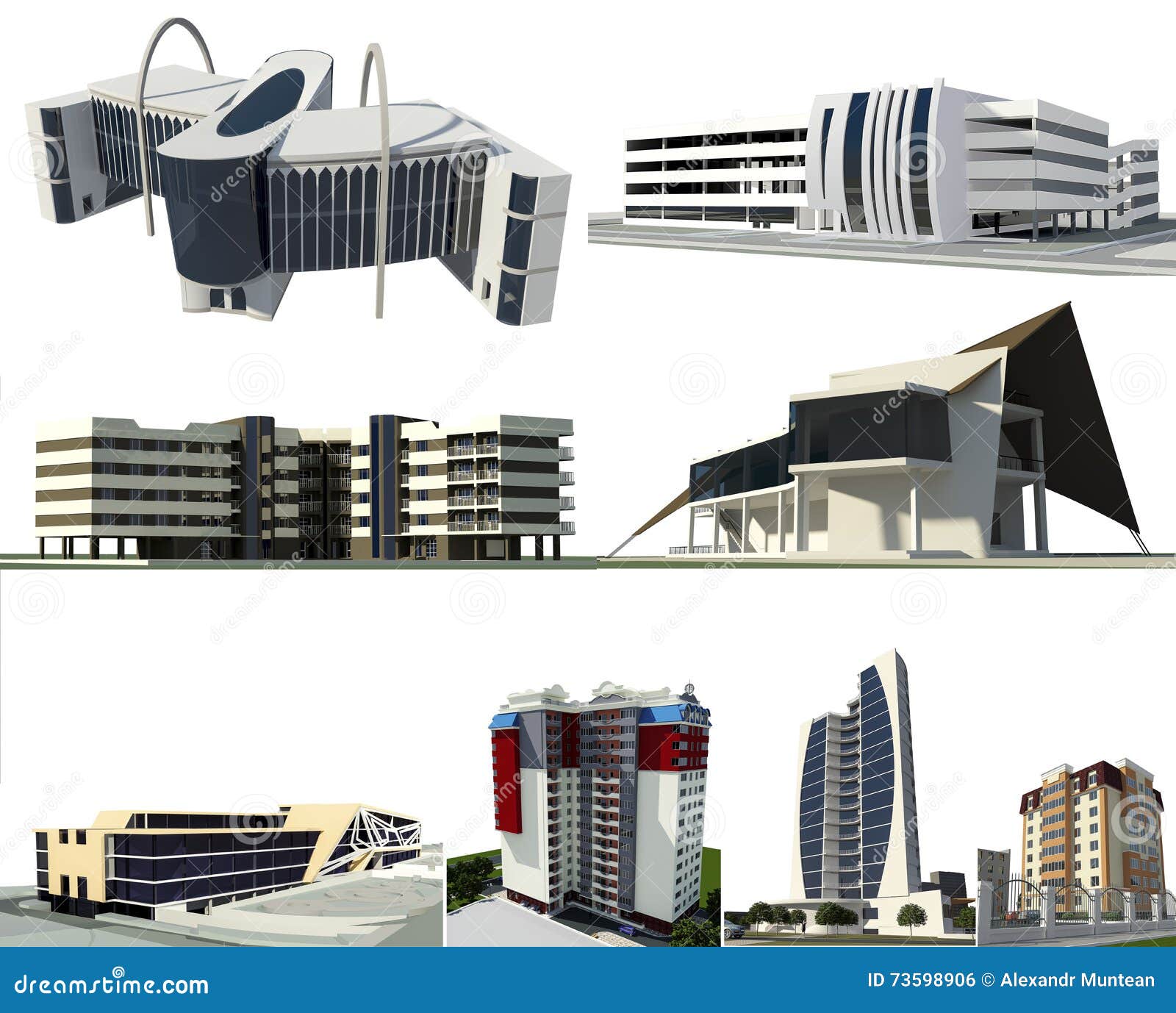 Conjunto de edificios stock de ilustración. Ilustración de concepto - 73598906