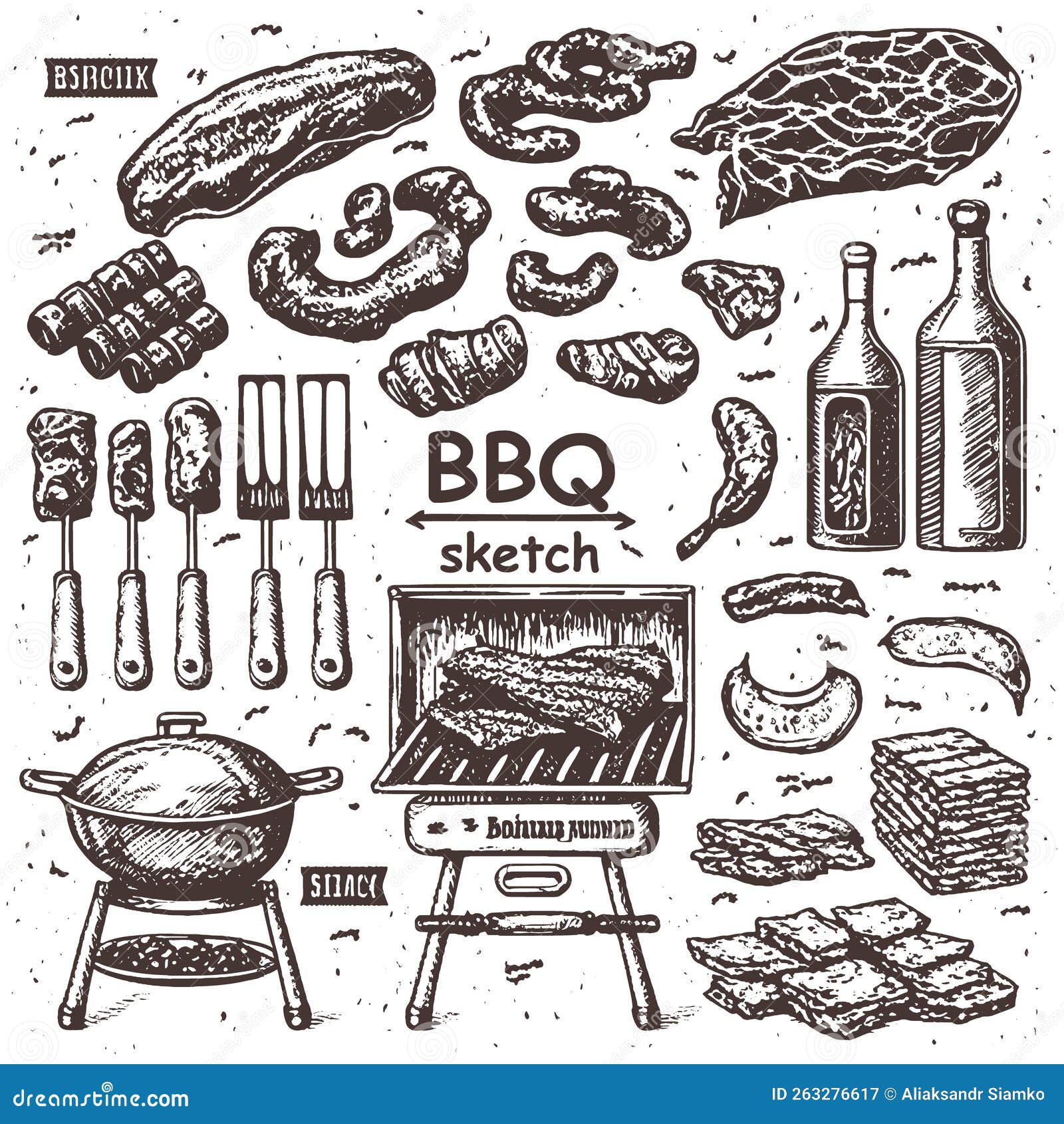 Conjunto De Elementos De Churrasco Desenhados No Vetor Ilustração do ...