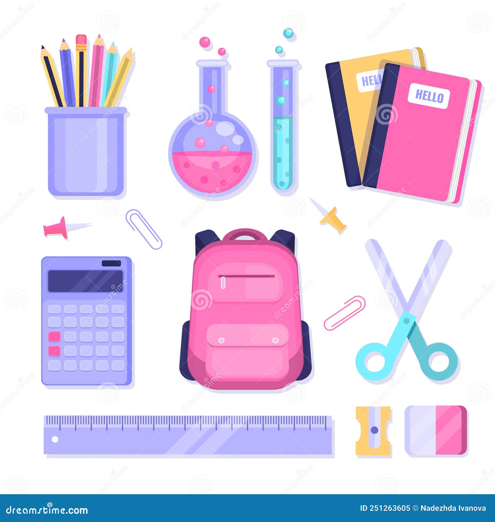 Conjunto De Elementos De La Escuela. Ilustración del Vector ...