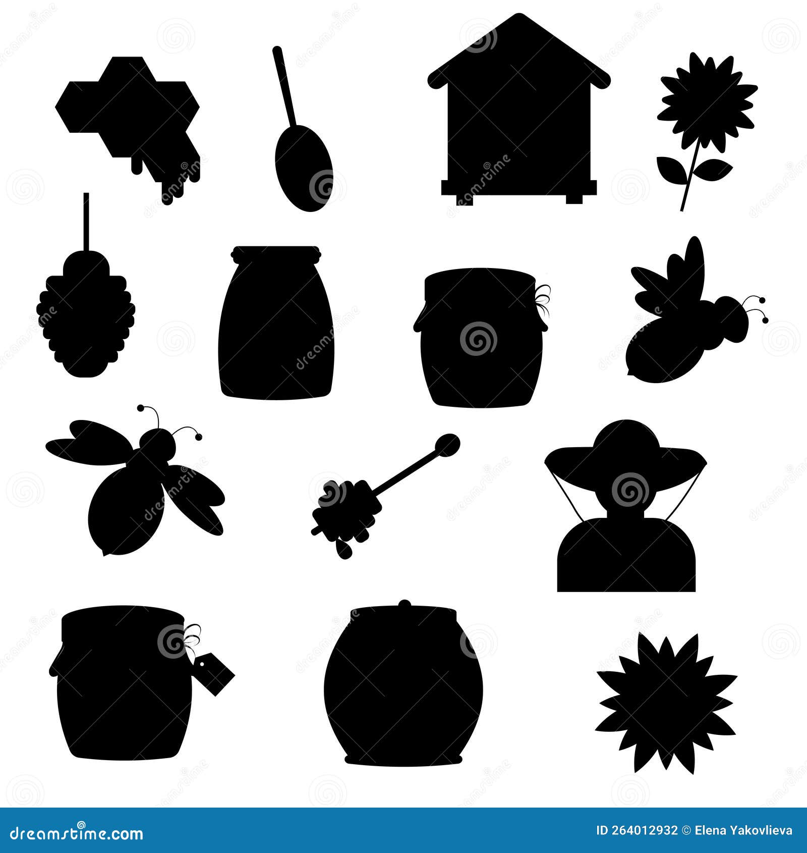 Conjunto De Elementos Silueta De Miel. Vector Ilustración del Vector ...