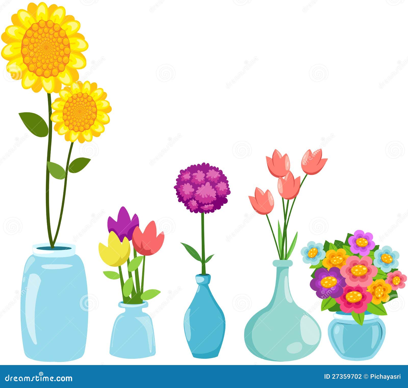 Conjunto De Flores En Floreros Ilustración del Vector - Ilustración de ...