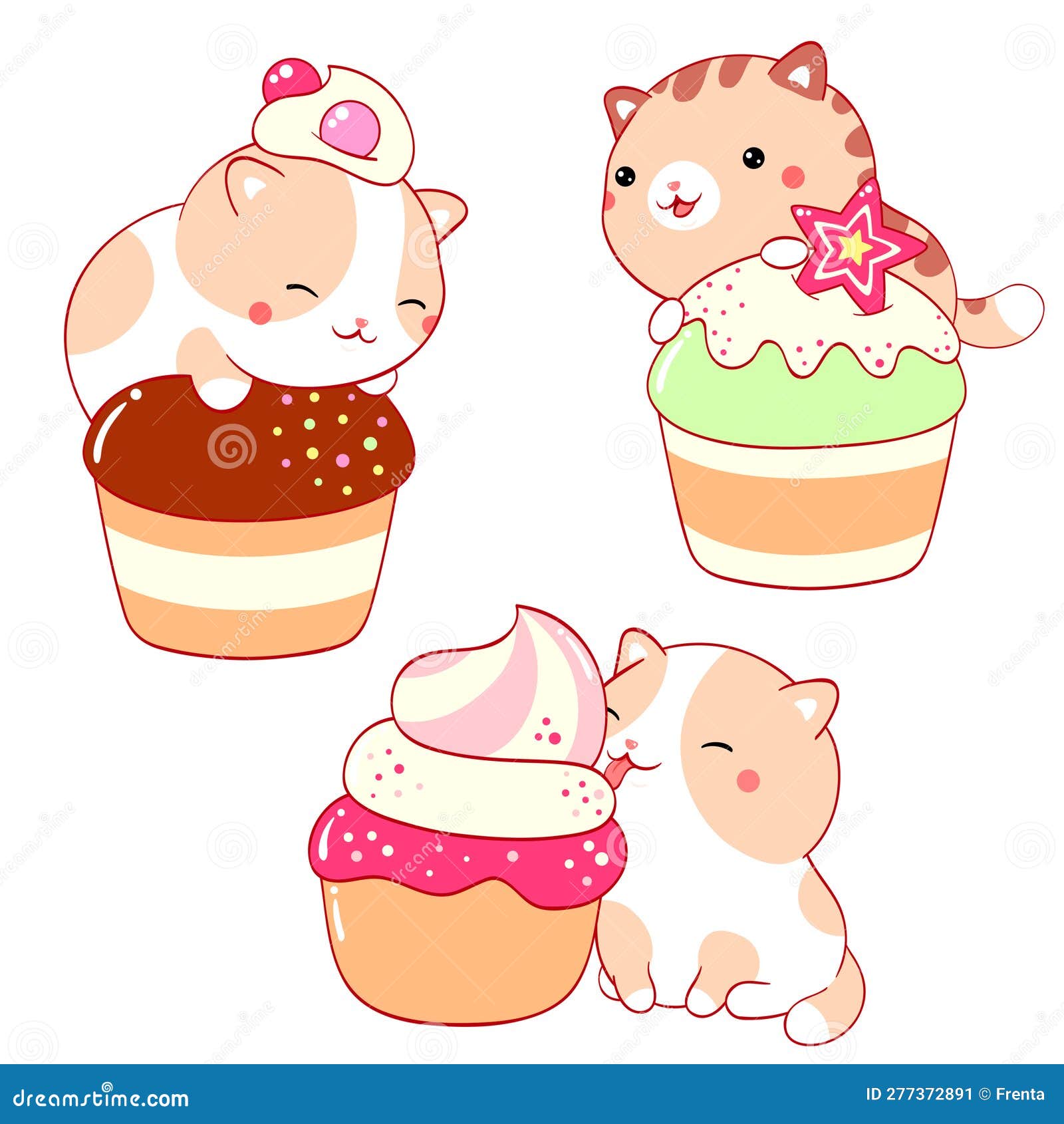 Conjunto De Gatos Pequenos Com Sobremesas No Estilo Kawaii Coleção De Gatinhos Fofos Com