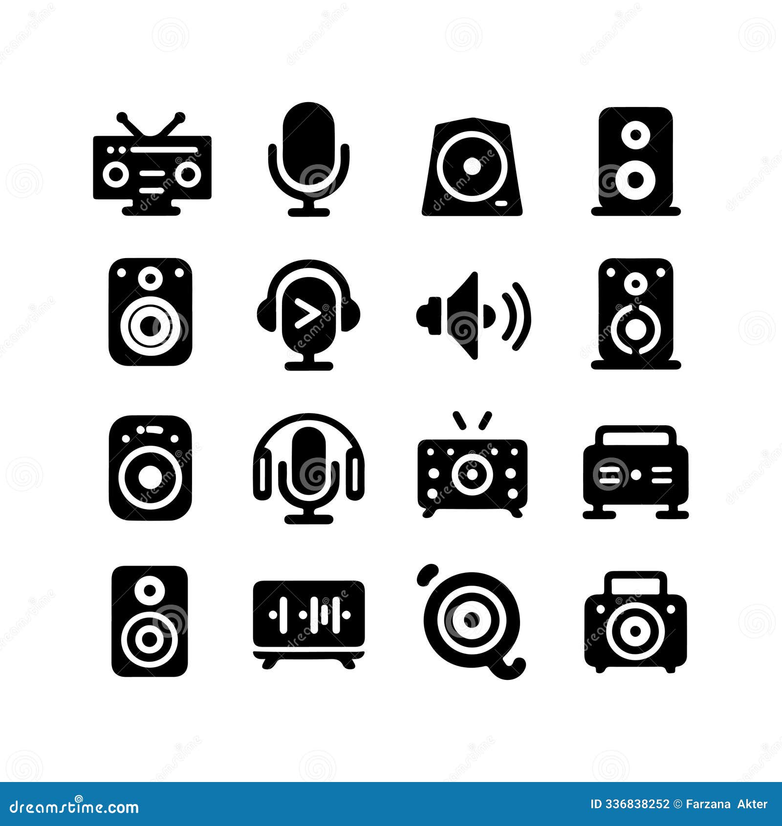 Conjunto De Iconos De Audio Simple Estilo De Siluetas De Arte Vectorial ...