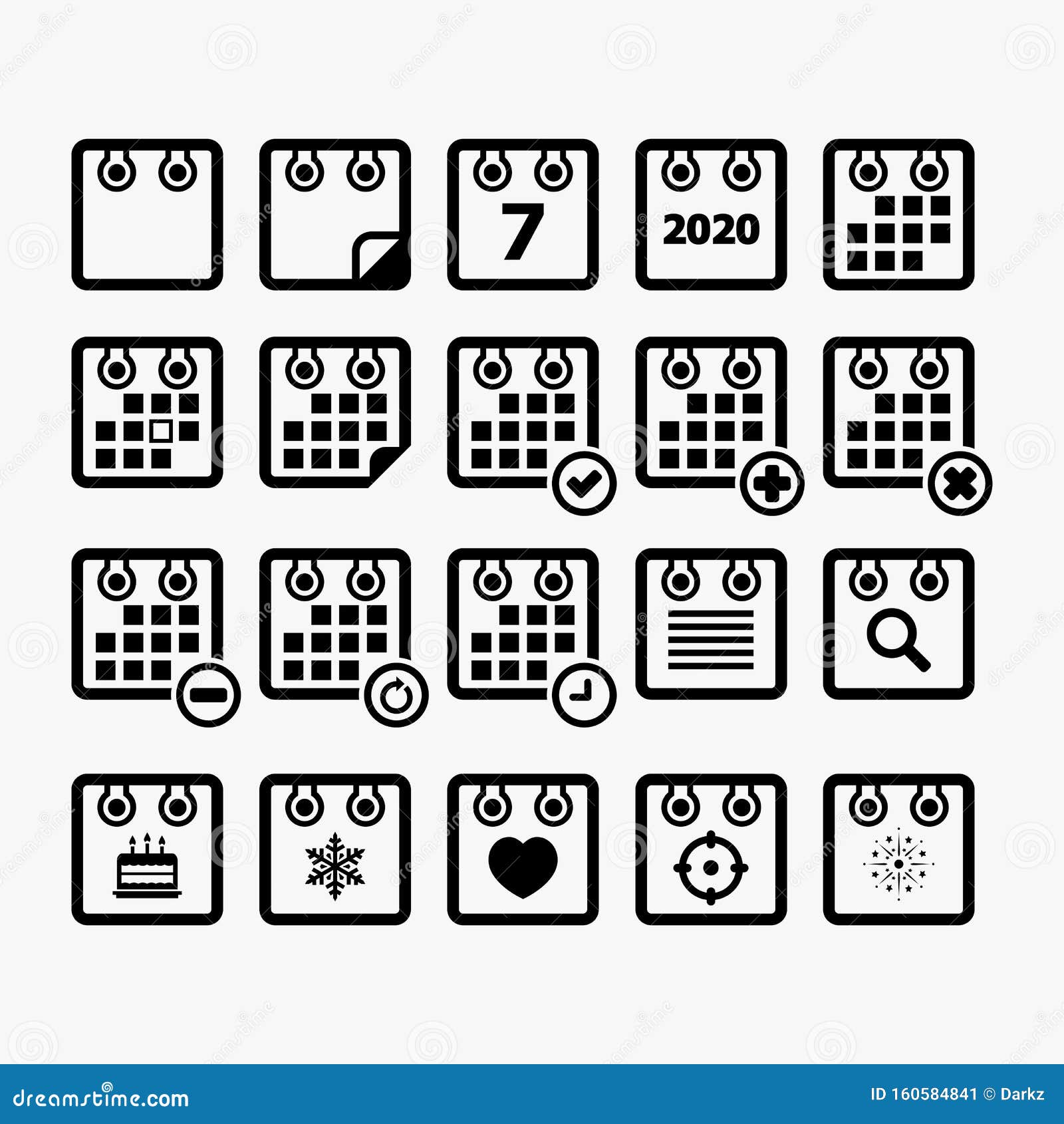 Conjunto De Iconos De Calendario 2020 Stock de ilustración ...