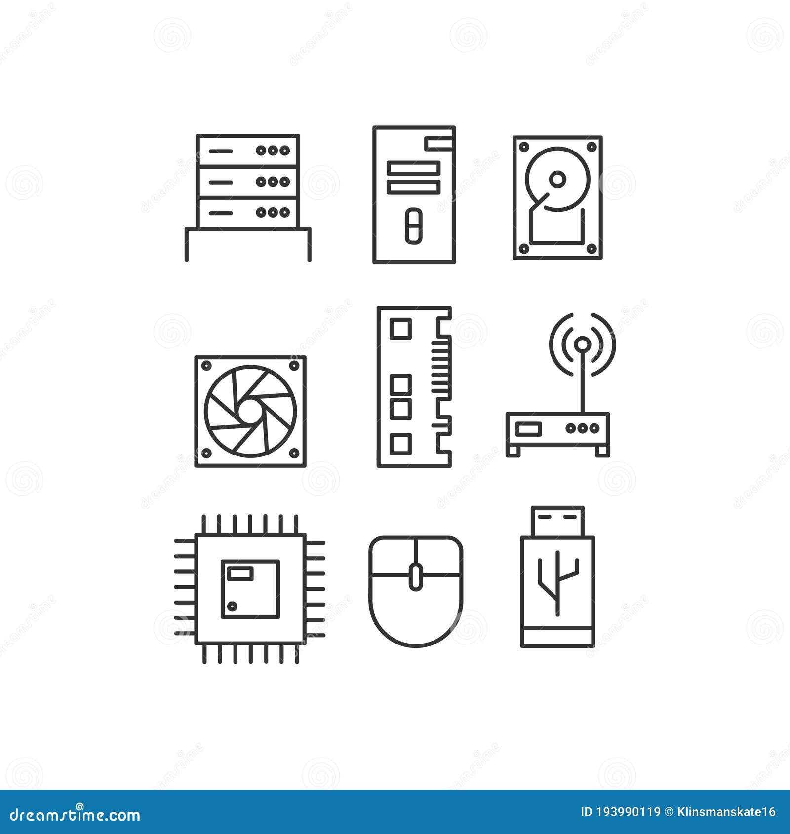 Conjunto De Iconos De Componentes De Equipo Esquema Aislado Stock de ...