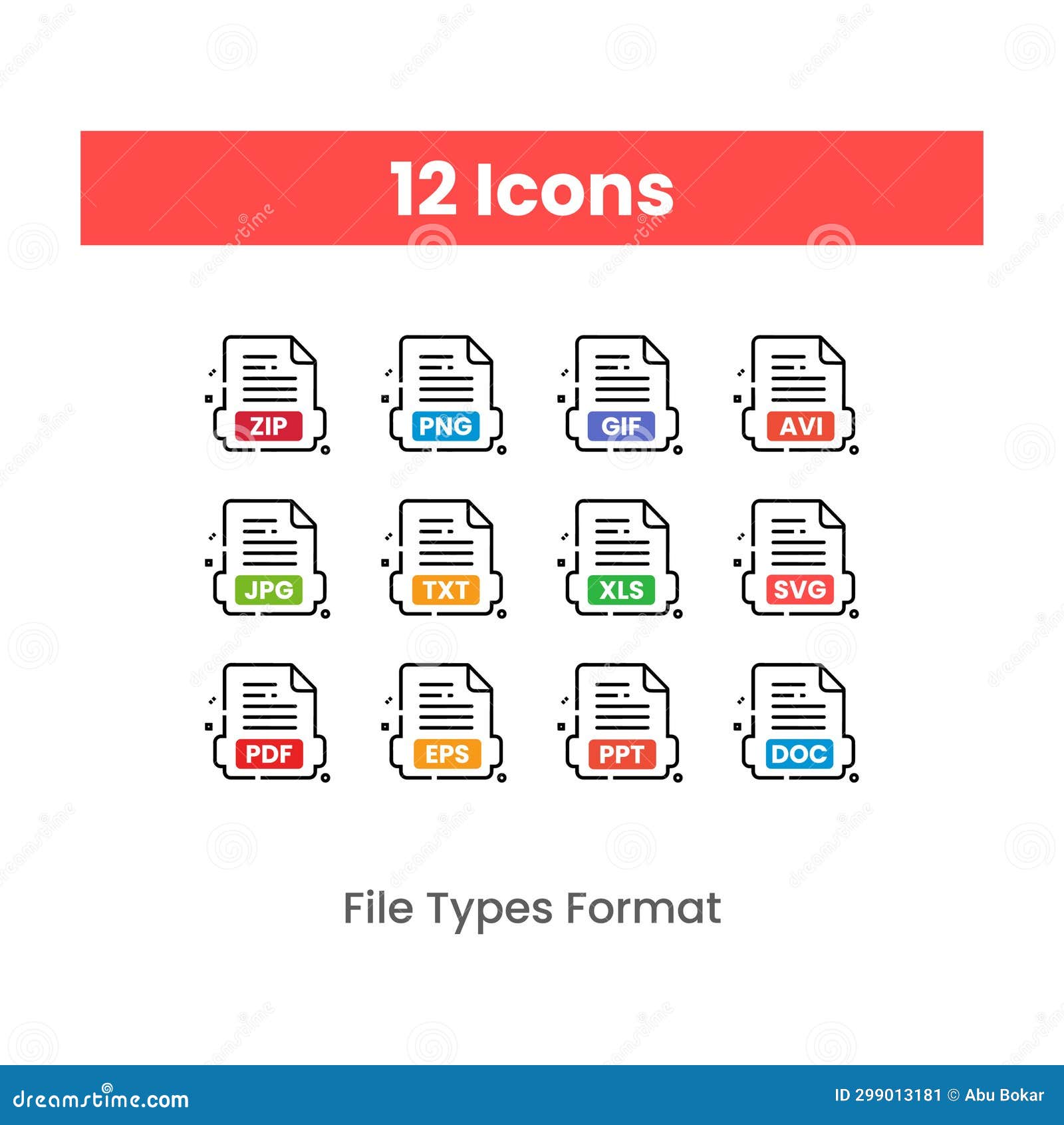 Conjunto De Iconos De Formato De Tipos De Archivo. Ilustración del ...