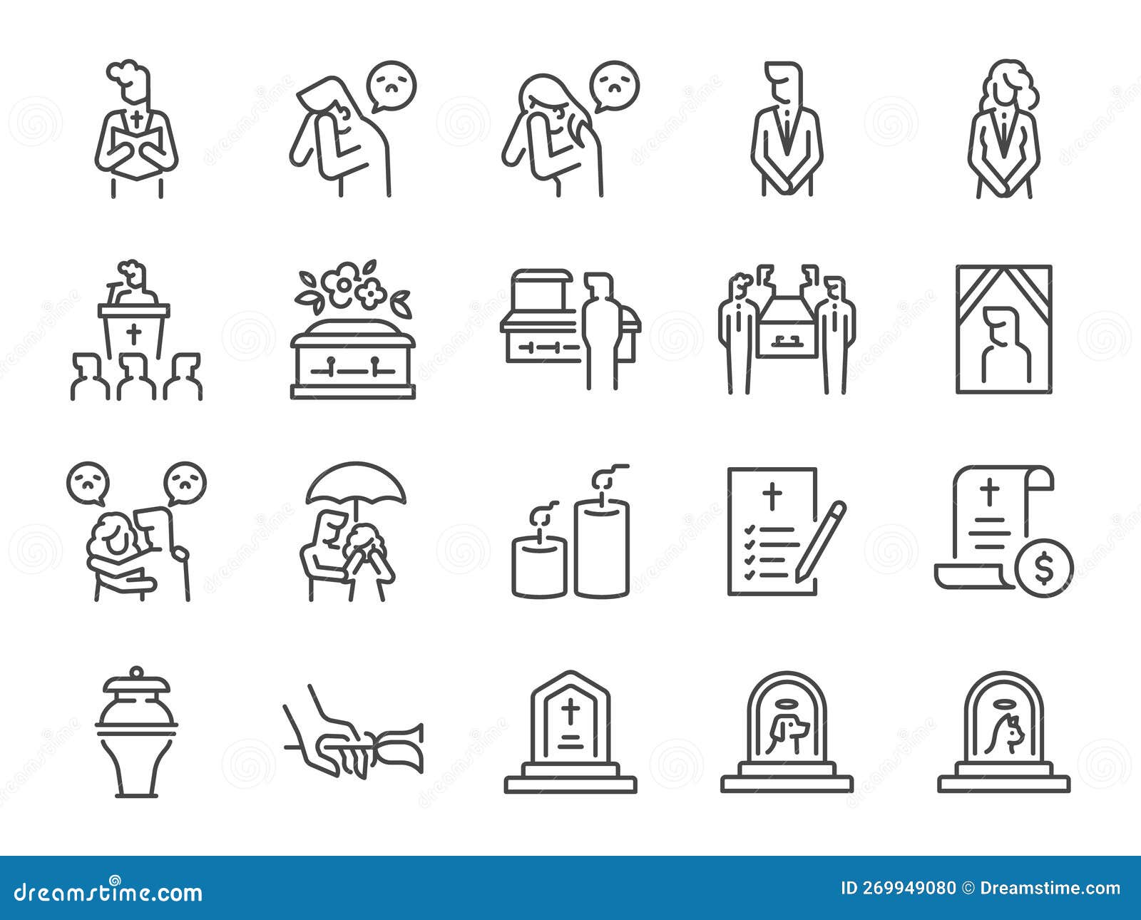 Conjunto De Iconos Funerarios. . Ilustración del Vector - Ilustración ...