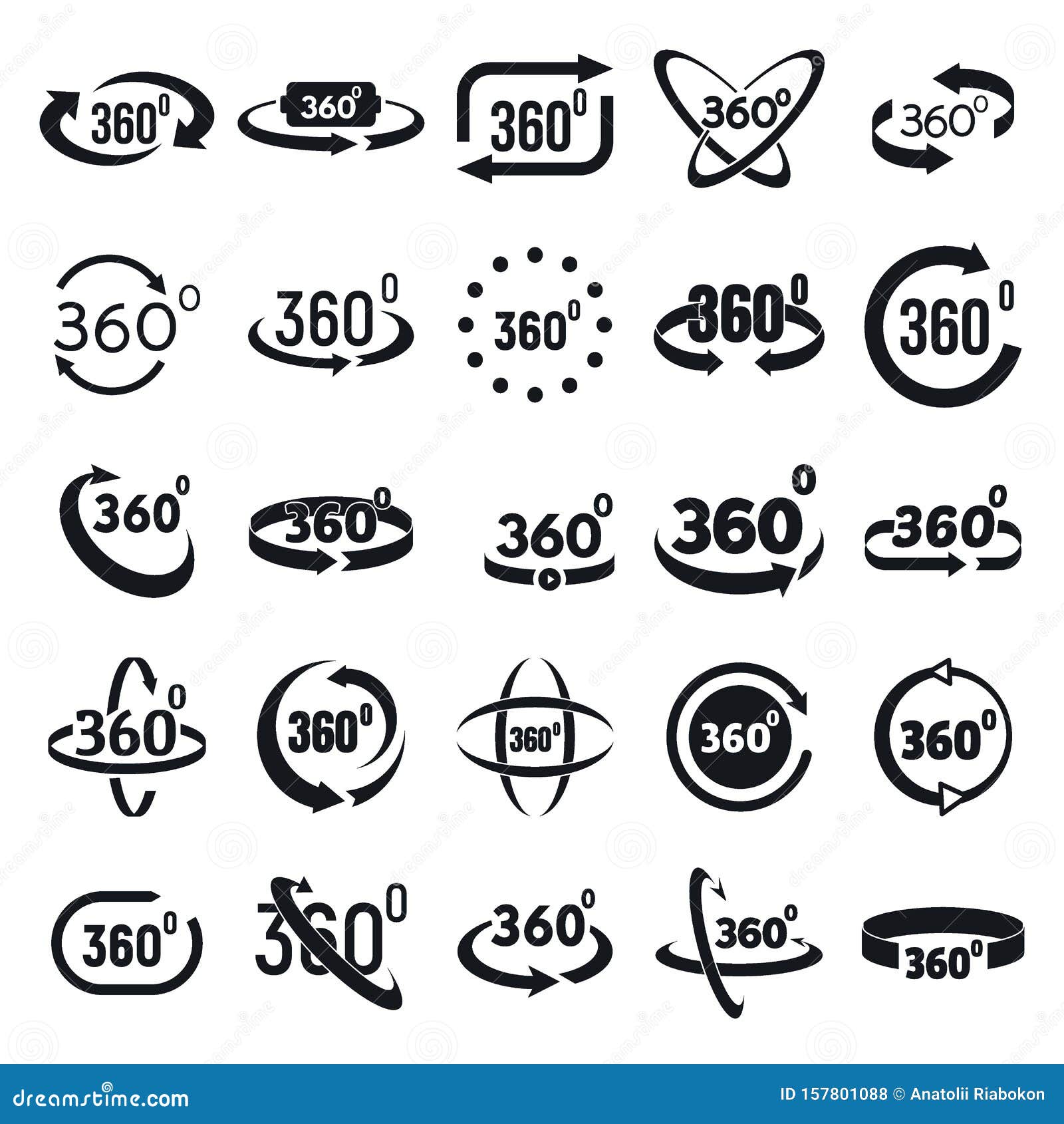 Conjunto De Iconos De 360 Grados, Estilo Simple Ilustración del Vector ...