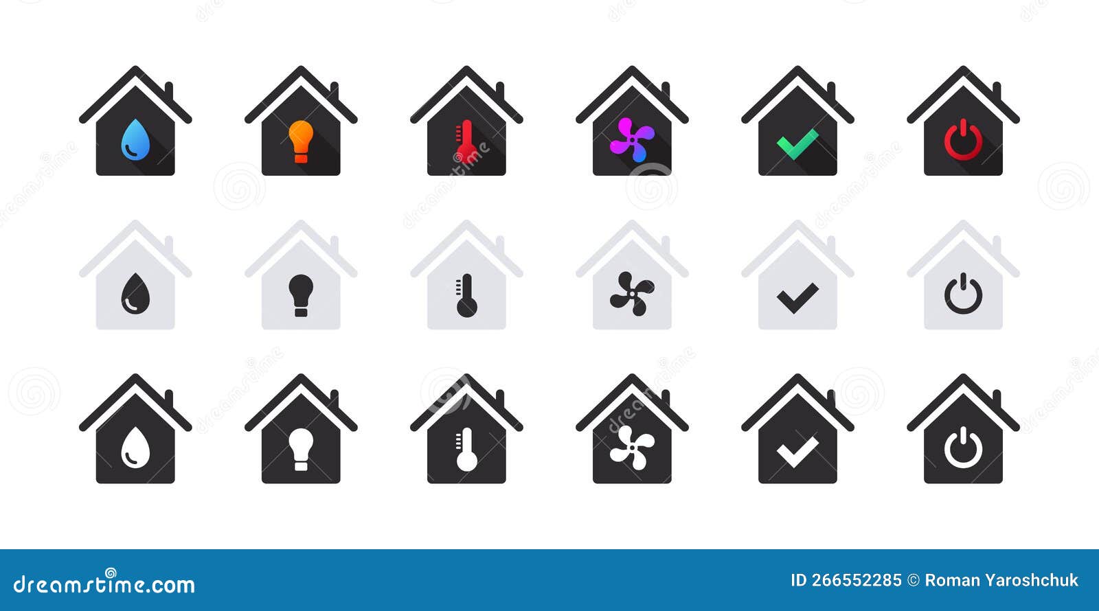 Conjunto De Iconos De Inicio Inteligente. Casa Inteligente Con Iconos ...