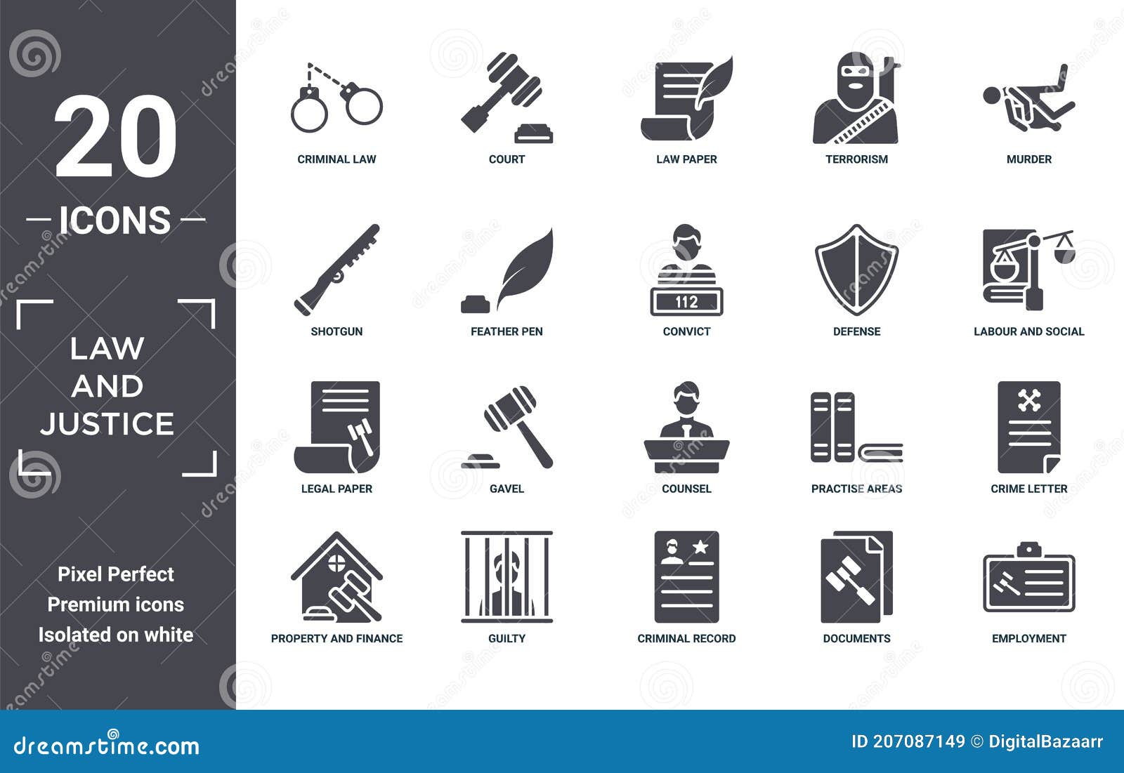 Conjunto De Iconos De Justicia De Leyes. Incluir Elementos Creativos ...