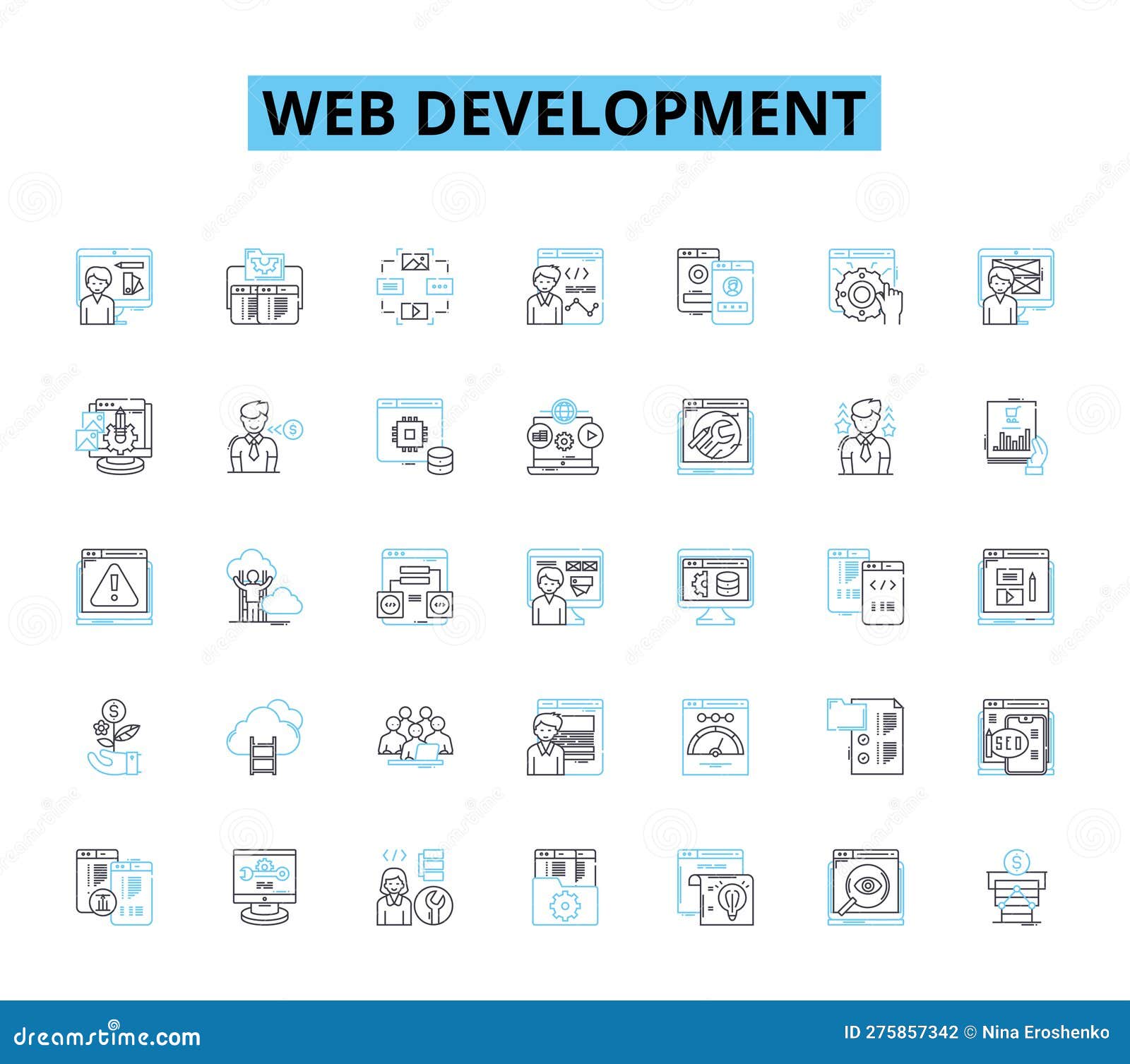 Conjunto De Iconos Lineales De Desarrollo Web Html Css Javascript Php Python Ruby Typescript