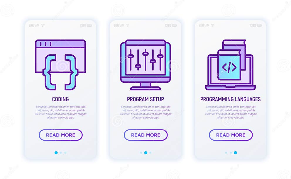 Conjunto De Iconos De Línea Delgada De Programación : Programación De Programación De ...