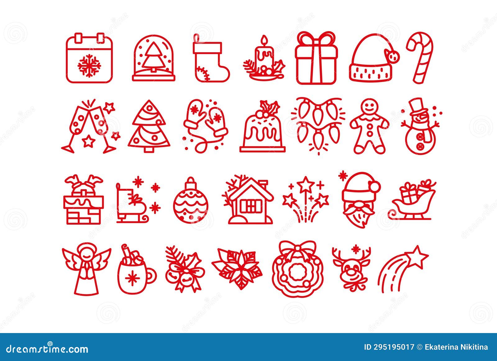 Conjunto De Iconos De Navidad. Atributos Tradicionales De Navidad ...