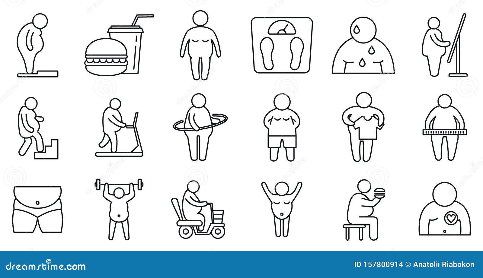 Conjunto De Iconos De Personas Con Sobrepeso, Estilo De Esquema ...