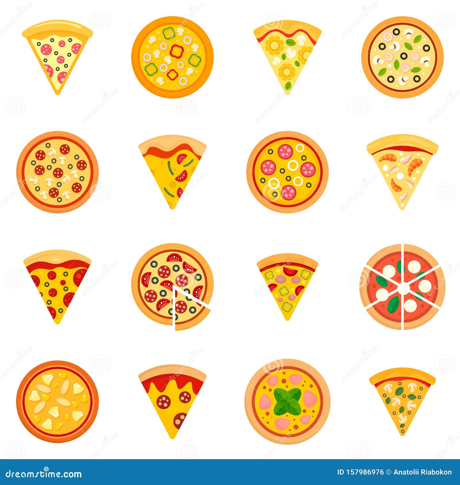 Conjunto De Iconos Pizza, Estilo Plano Ilustración del Vector ...