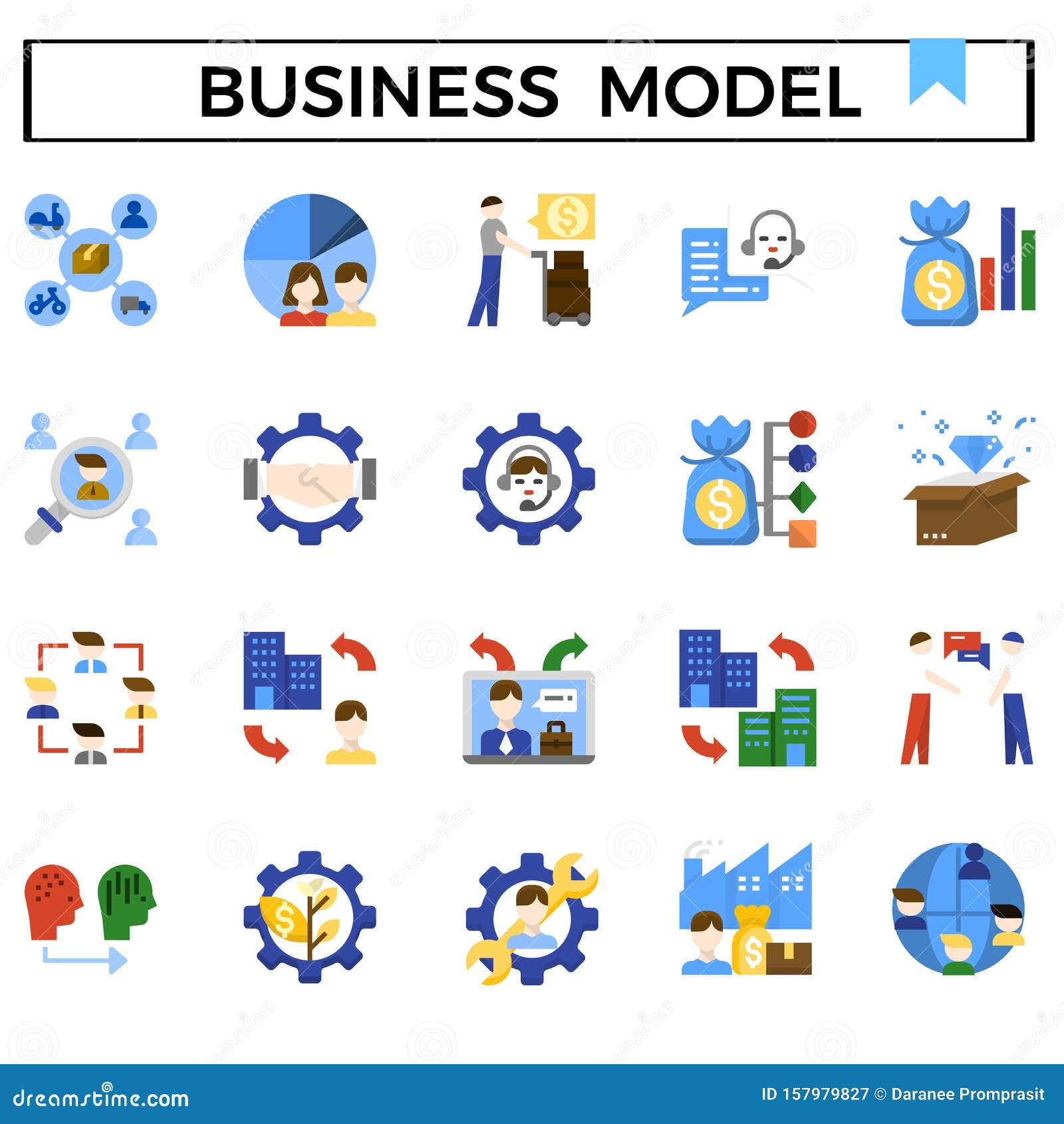 Conjunto De Iconos Planos Del Modelo De Negocio Stock de ilustración ...