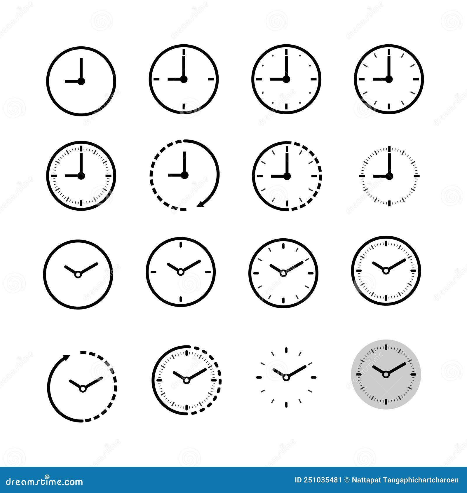 Conjunto De Iconos De Reloj En Fondo Blanco Ilustración del Vector ...