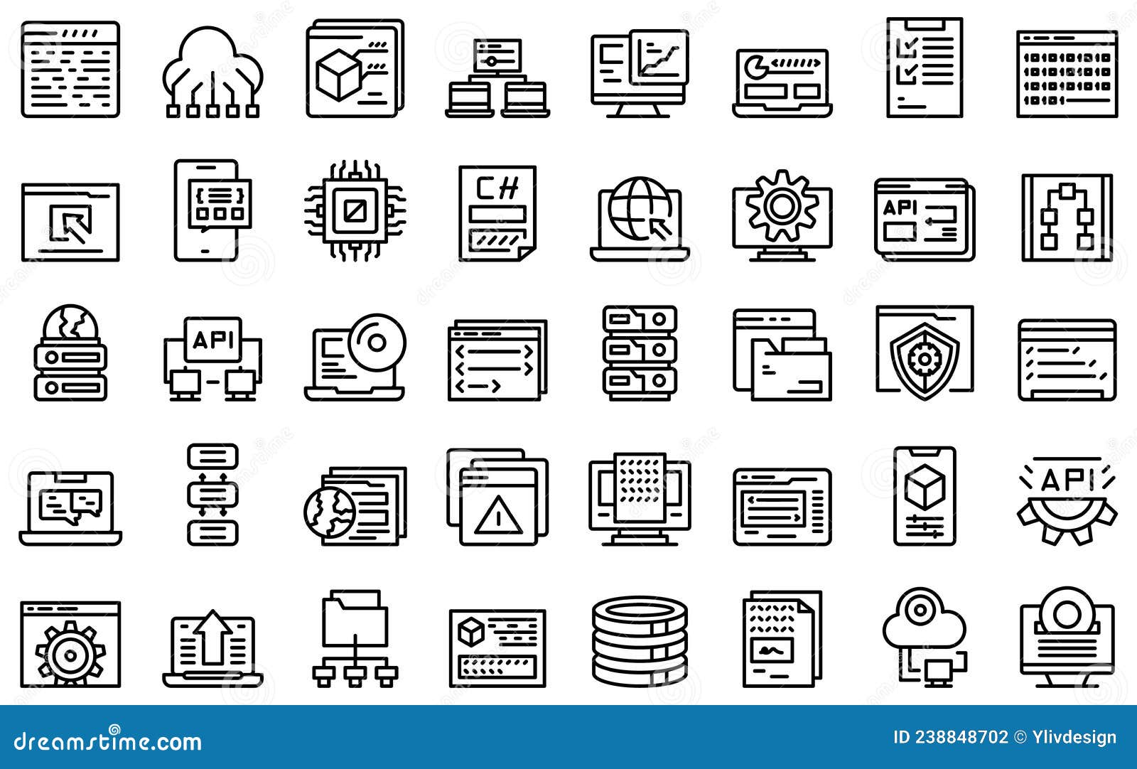 Conjunto De Iconos De Software Vector De Esquema. Red De Negocios ...