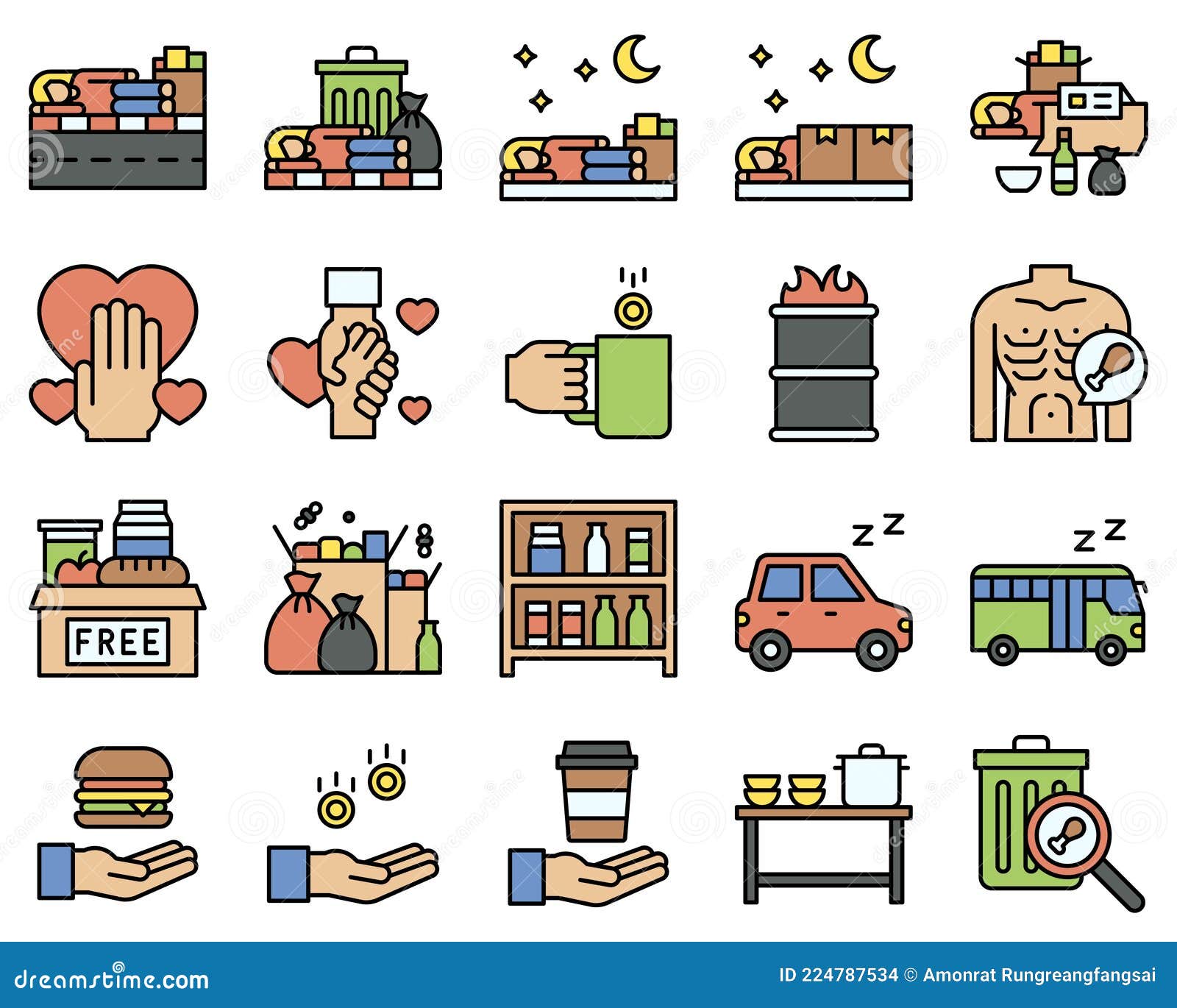 Conjunto De Iconos Vectoriales Sin Hogar 4 Estilo Relleno Ilustración ...