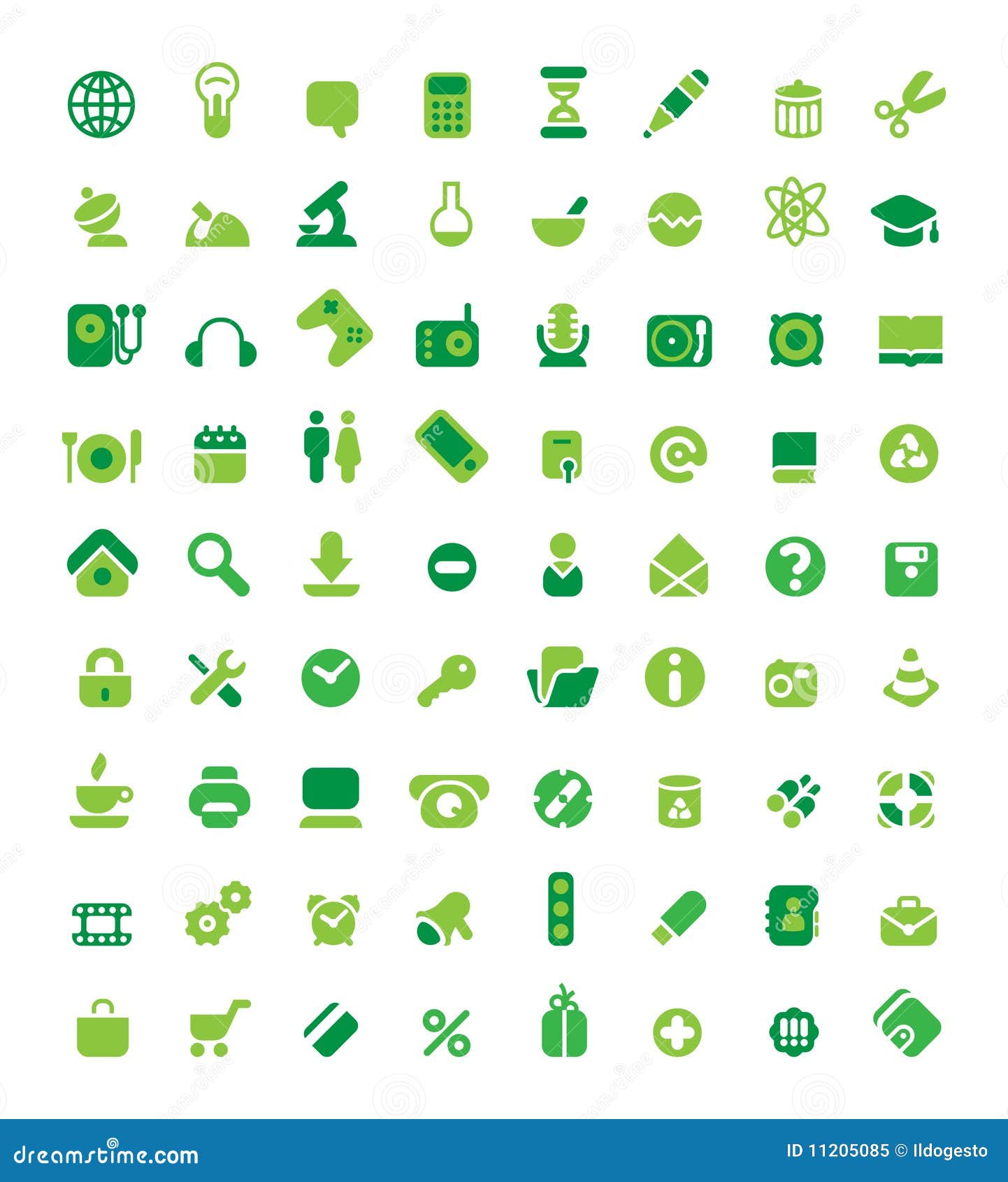 Conjunto de iconos verdes ilustración del vector. Ilustración de disco ...