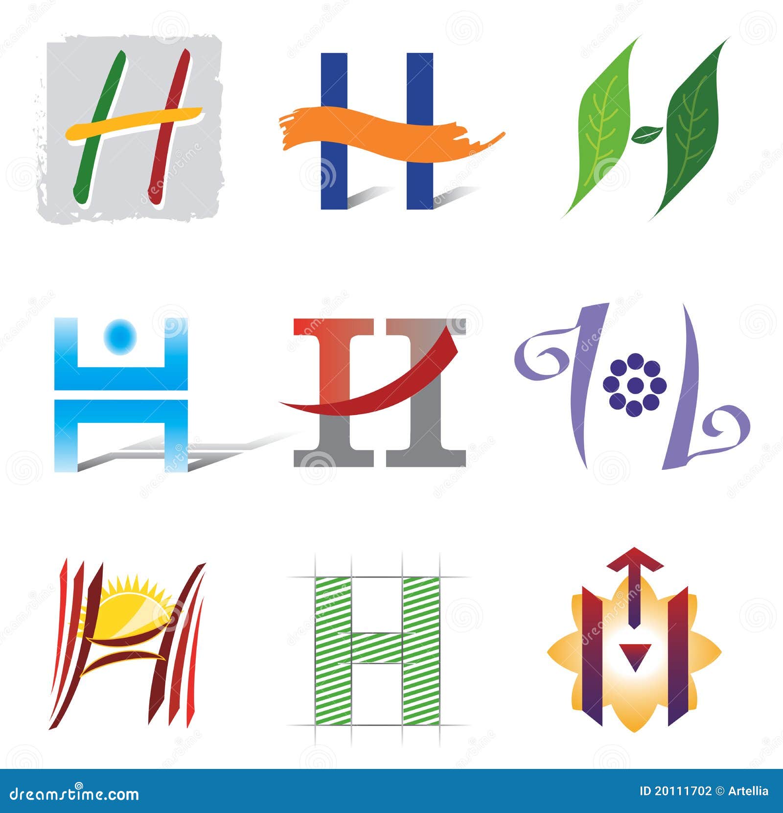 Conjunto De Iconos Y De La Letra H De Los Elementos De La Insignia