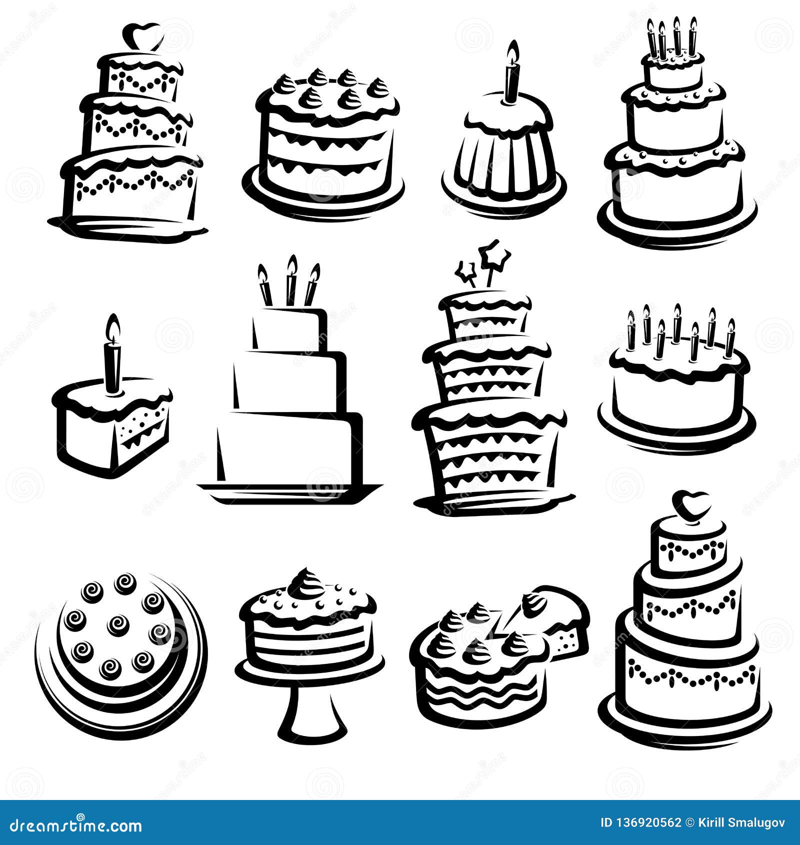 Conjunto De La Torta Elementos Y Colección De Los Iconos Vector ...