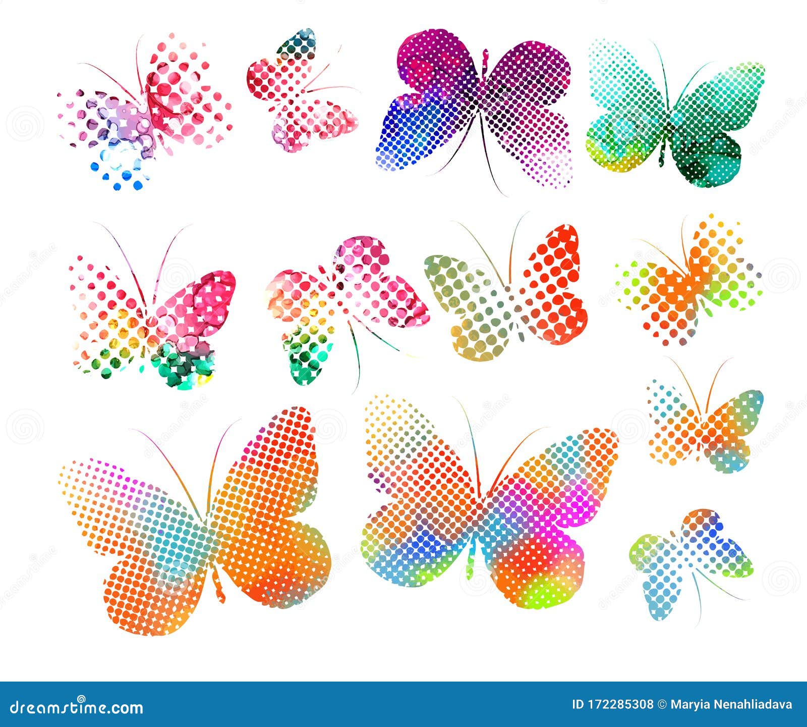 Conjunto De Mariposas Multicolores De Puntos. Ilustración Vectorial ...