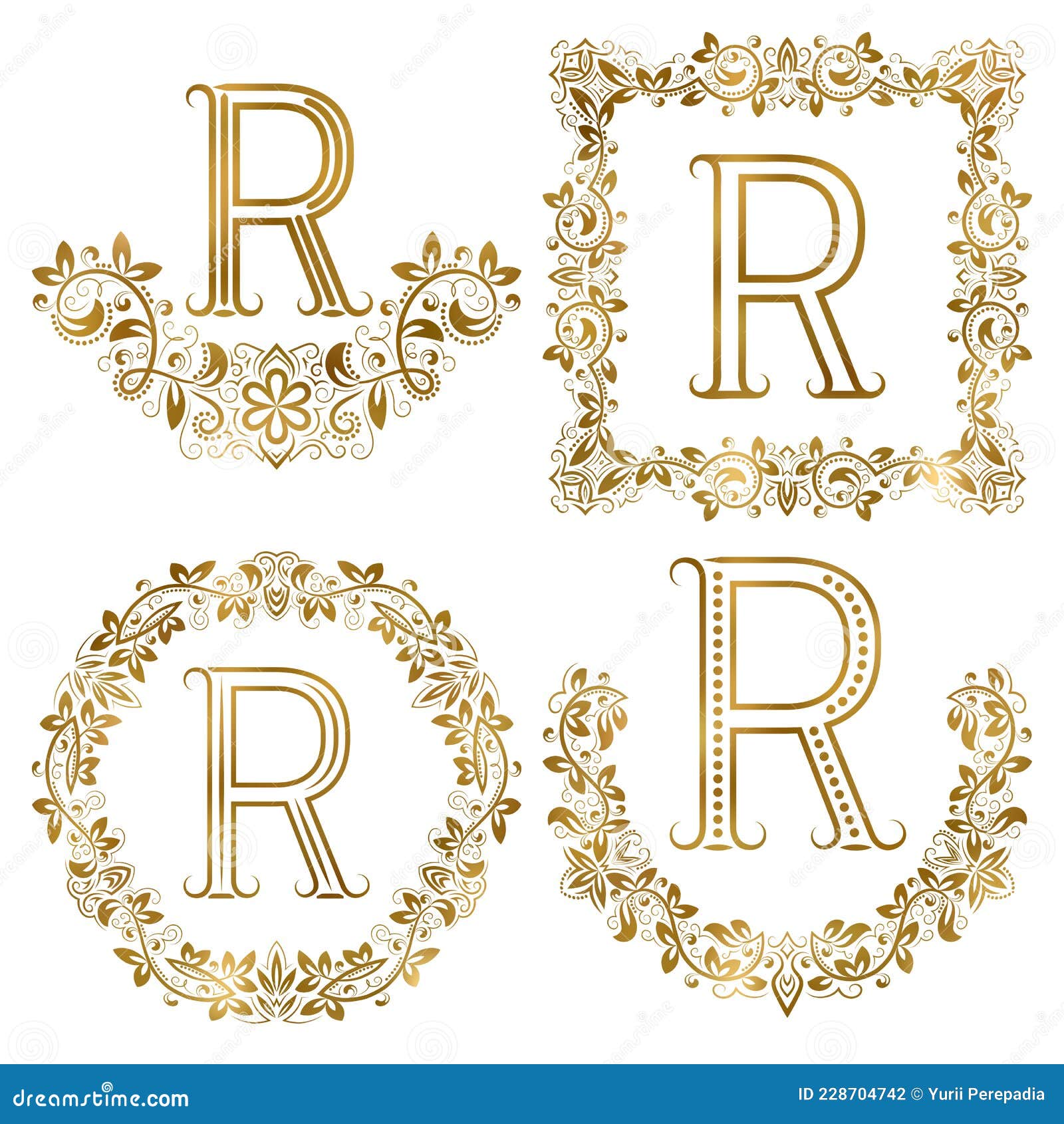 Conjunto De Monogramas Ornamentales De Oro O Letra Símbolos Heráldicos