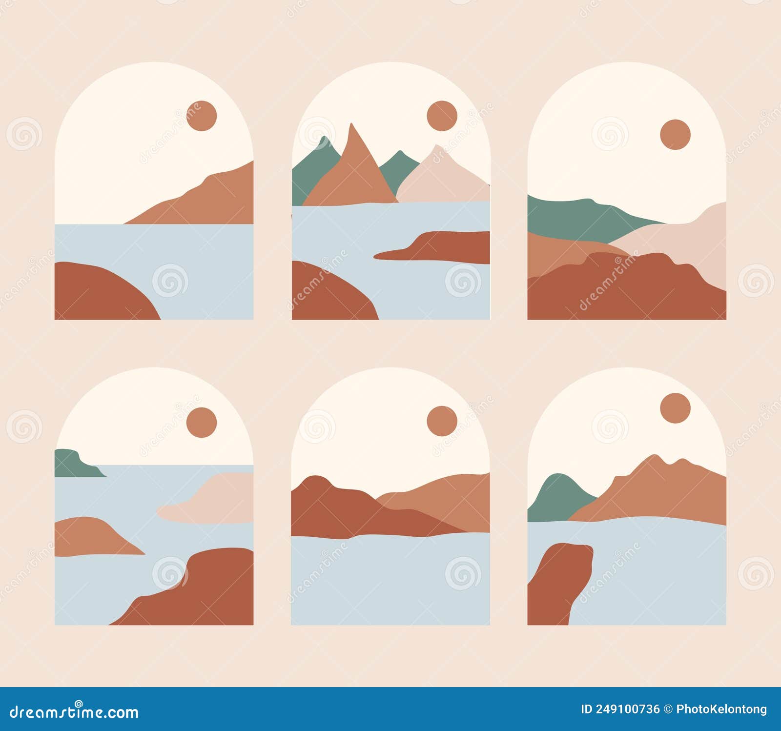 Conjunto De Paisajes Abstractos De Boho Ilustración del Vector ...