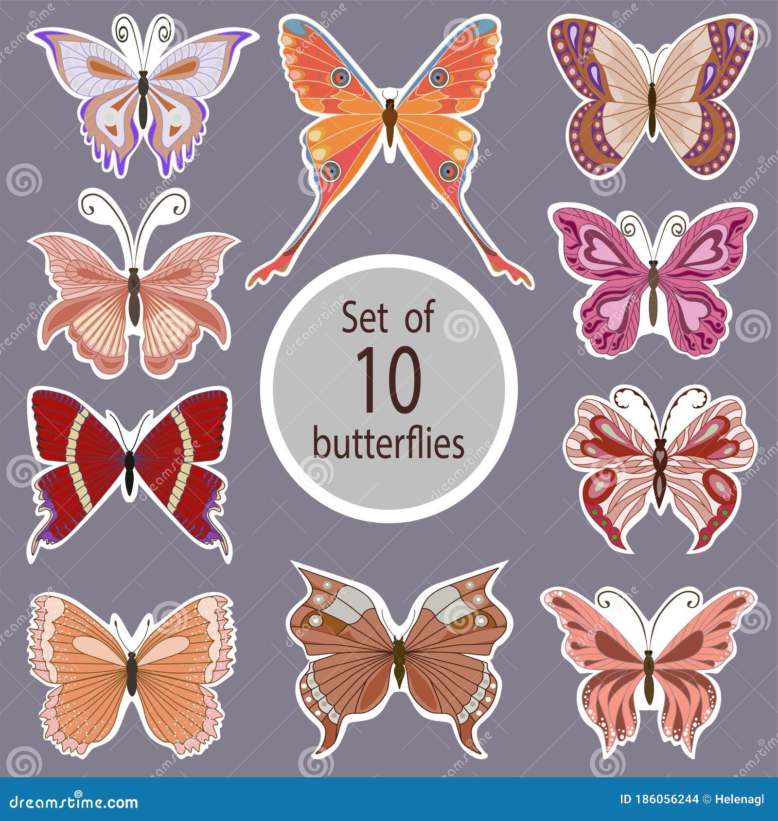 Conjunto De 10 Pegatinas De Mariposas. Ilustración del Vector ...