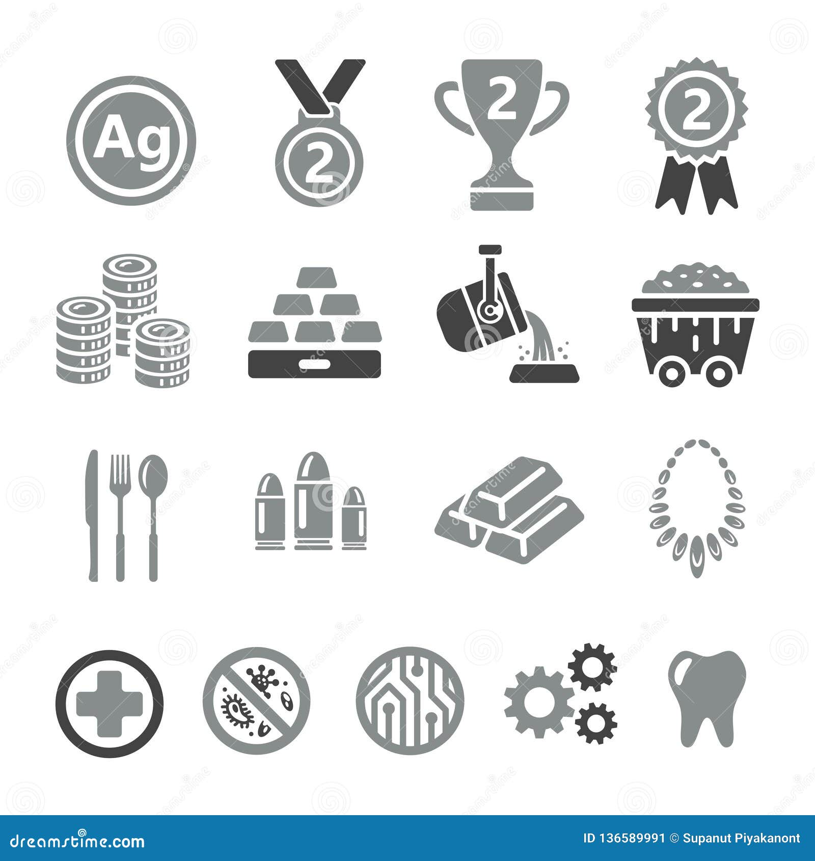 Conjunto De Plata Del Icono Foto editorial - Ilustración de mineral ...