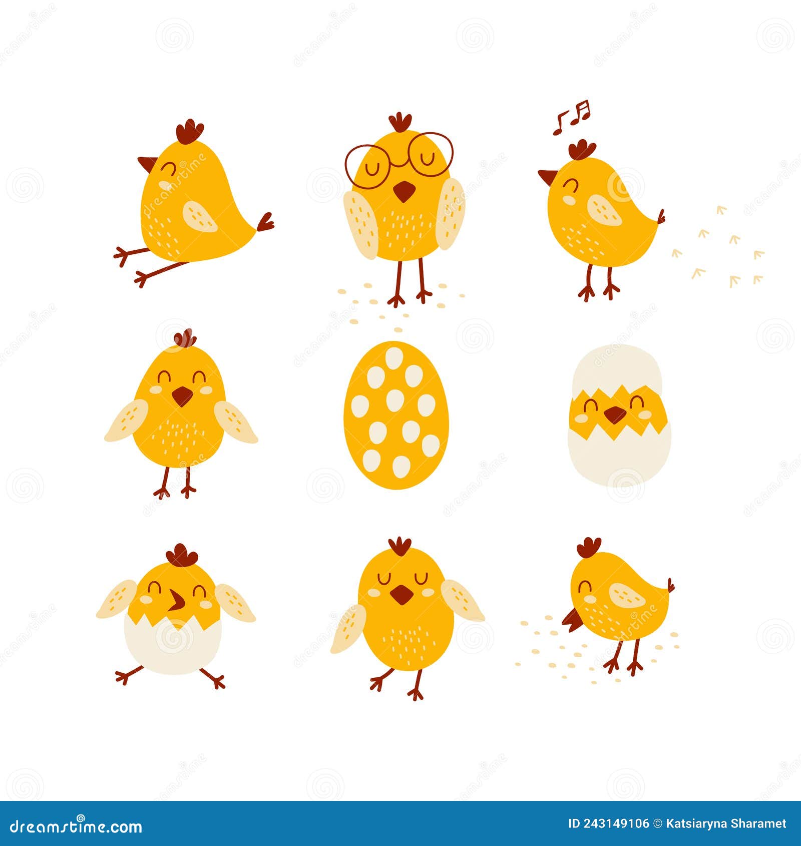 Conjunto De Pollitos Amarillos. Vector Ilustración del Vector ...