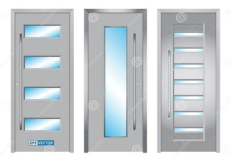 Conjunto De Puertas Blancas Modernas Y Realistas O Puerta De Entrada