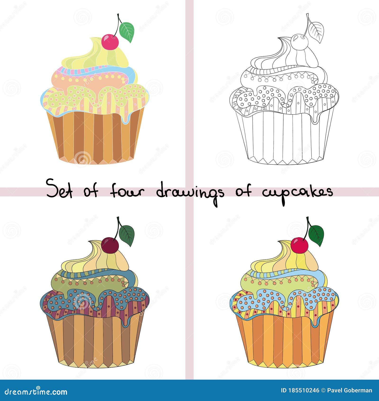 Conjunto De Quequitos De Colores Al Estilo Del Vector Doodle Stock de ...